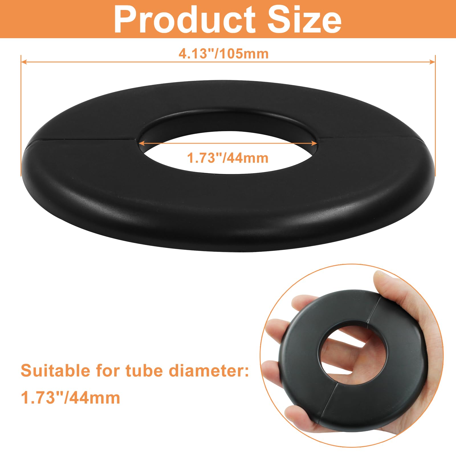 BokWin 2 Pcs Round Wall Split Flange Cover Escutcheon Plate Self-Adhesive Split Pipe Flange for 1.73 Inch/44mm Dia Pipe (Black)