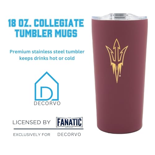 Decorvo Officially Licensed Collegiate Stainless Steel Tumbler - Double Walled Insulated Travel Thermos with Slide Lid - 18 oz (Arizona ST - Red)