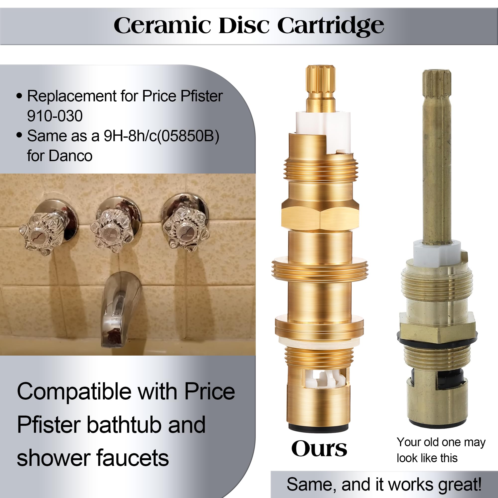 Dreyoo Ceramic Disc Cartridge Replacement for 910-030, Shower and Faucet Stem Compatible with Price/Pfister, Shower Valve Faucet Cartridge Brass Construction (2 Pack)
