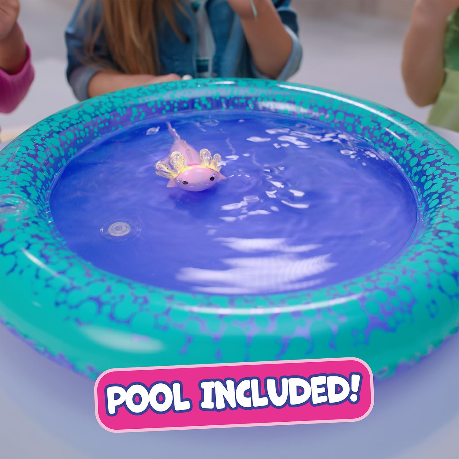 Fingerlings Interactive Baby Axolotl with Inflatable Pool, Alix, Swims and Lights Up in Water, Rainbow Lights Tell Your Mood (Ages 5+)