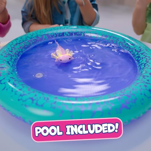 Fingerlings Interactive Baby Axolotl with Inflatable Pool, Alix, Swims and Lights Up in Water, Rainbow Lights Tell Your Mood (Ages 5+)