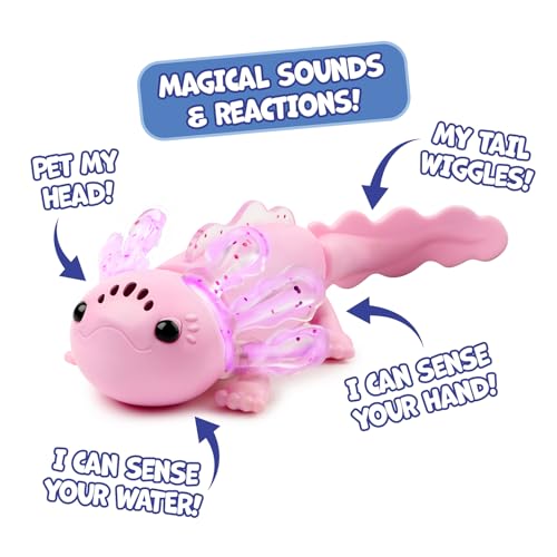 Fingerlings Interactive Baby Axolotl with Inflatable Pool, Alix, Swims and Lights Up in Water, Rainbow Lights Tell Your Mood (Ages 5+)