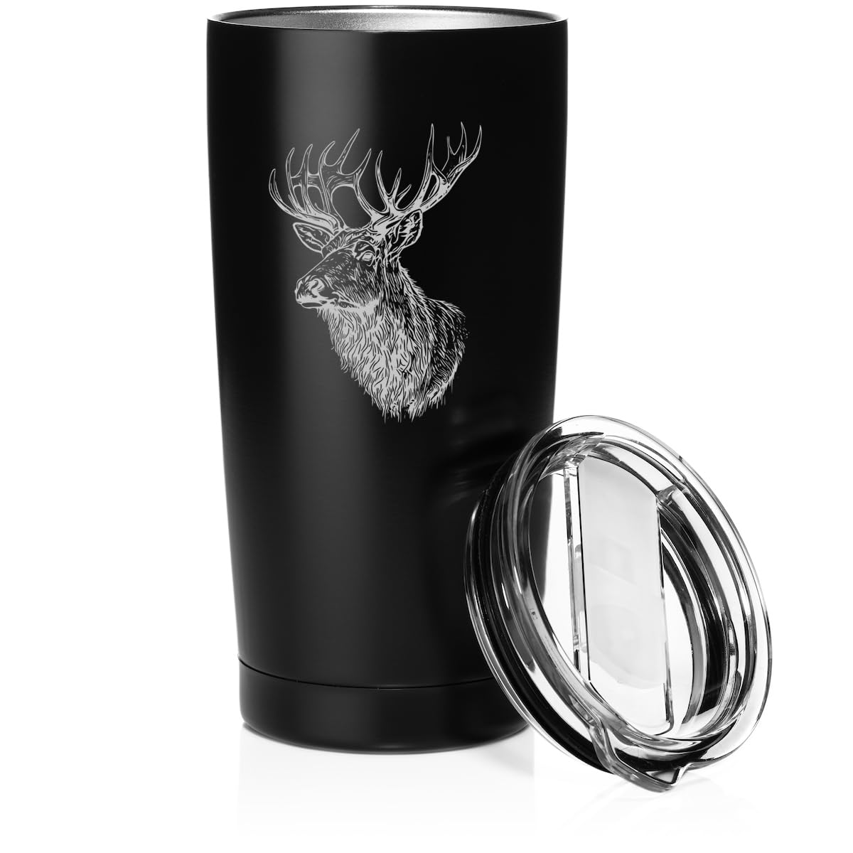 Smooth Body Tumbler Stainless Steel Vacuum Insulated Travel Mug Cup Gift Elk Head (Black, 20 oz)