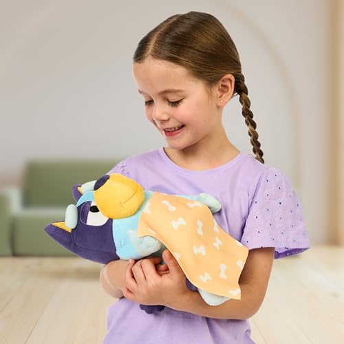 Bluey Sleepy Time 13 Inch Plush with Blanket, Press Tummy to Hear 7 Fun Phrases, Sing Along to The Theme Song, So Soft Made with Deluxe Fabrics and Detailed Stitching | Amazon Exclusive