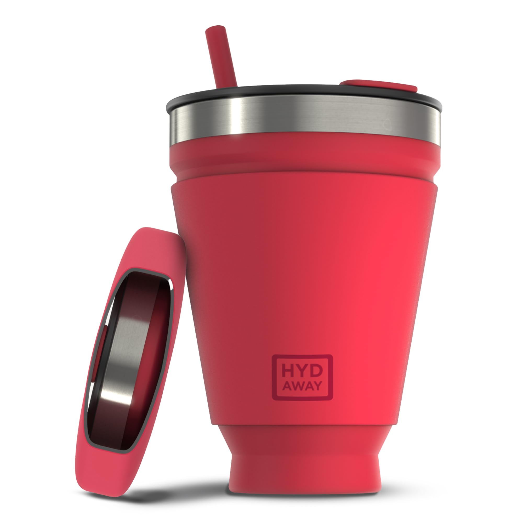 HYDAWAY Collapsible Tumbler with Lid and Straw - 16 oz I Portable, Insulated Silicone Travel Mug, Hot & Cold Foldable Cup for Coffee, Tea, Camping & Backpacking, Spill Proof Lid & Steel Rim