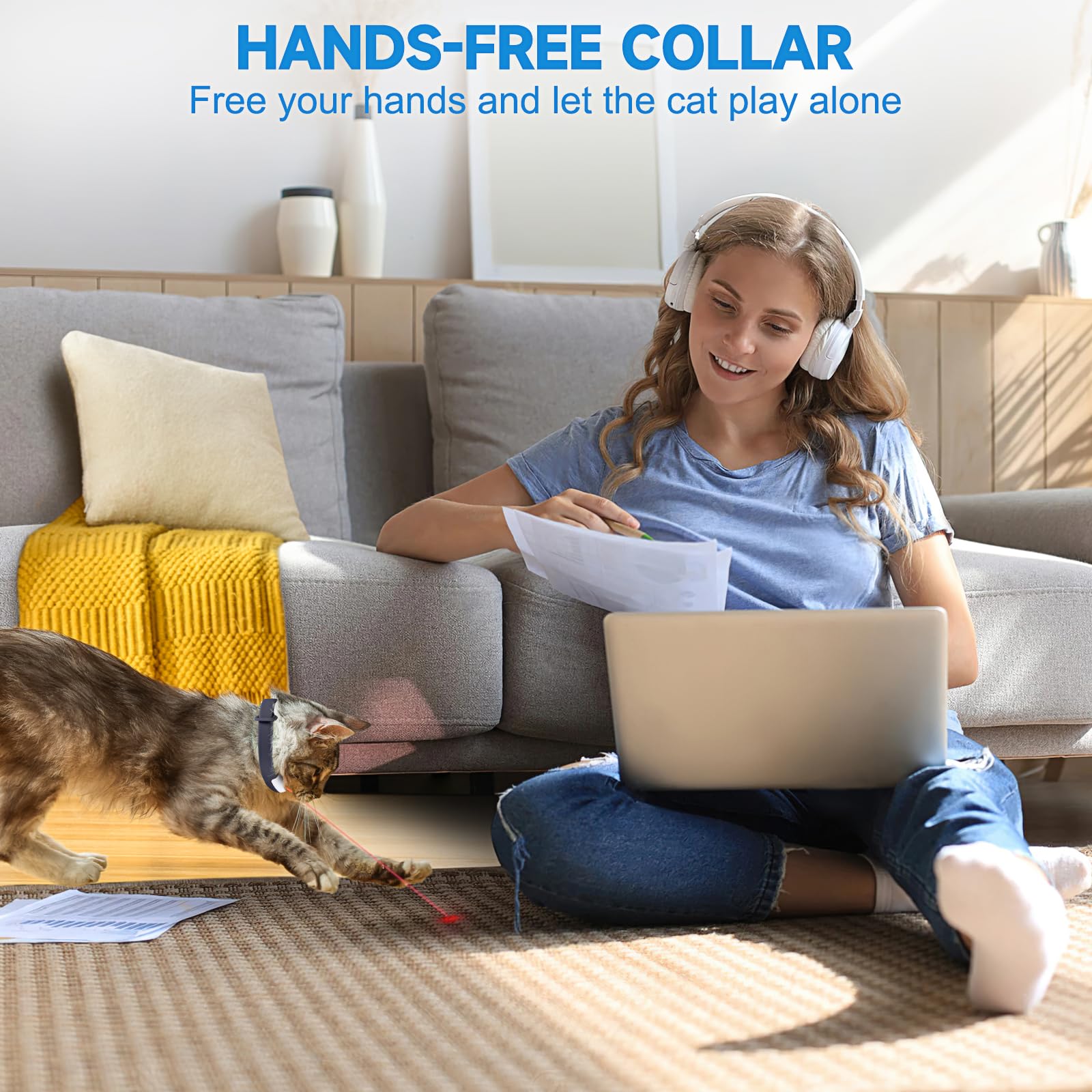 havit Wearable Automatic Cat Toys with LED Lights, Electric Smart Amusing Collar for Kitten, Interactive Cat Toys for Indoor Cats, Pet Exercise Toys, USB Rechargeable, Auto On/Off - Black