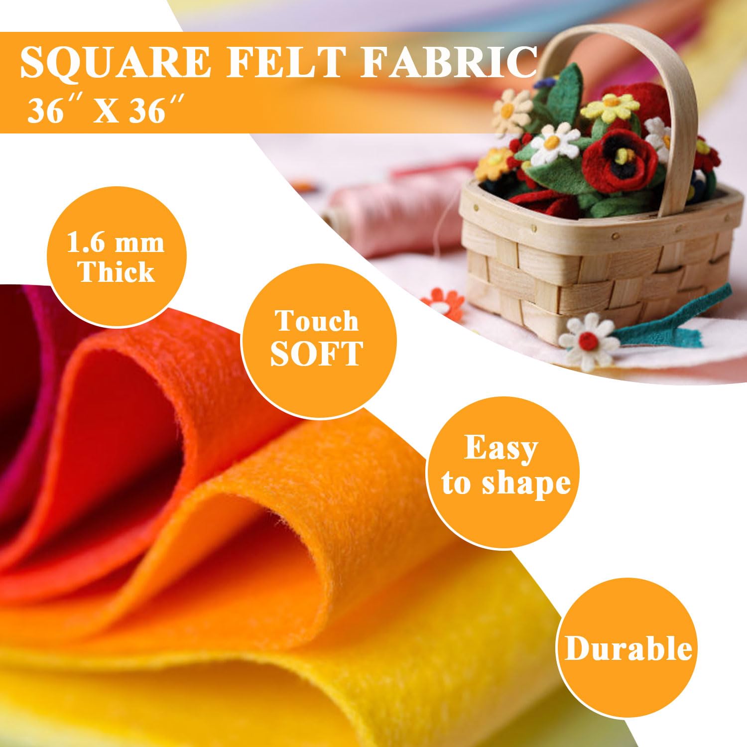 Black Felt Fabric 36" X 36"(1 Square Yard), 1.6mm Thick Soft and Durable Flexible Craft Felt by The Yard for Sewing DIY Art Craft Project Decorations