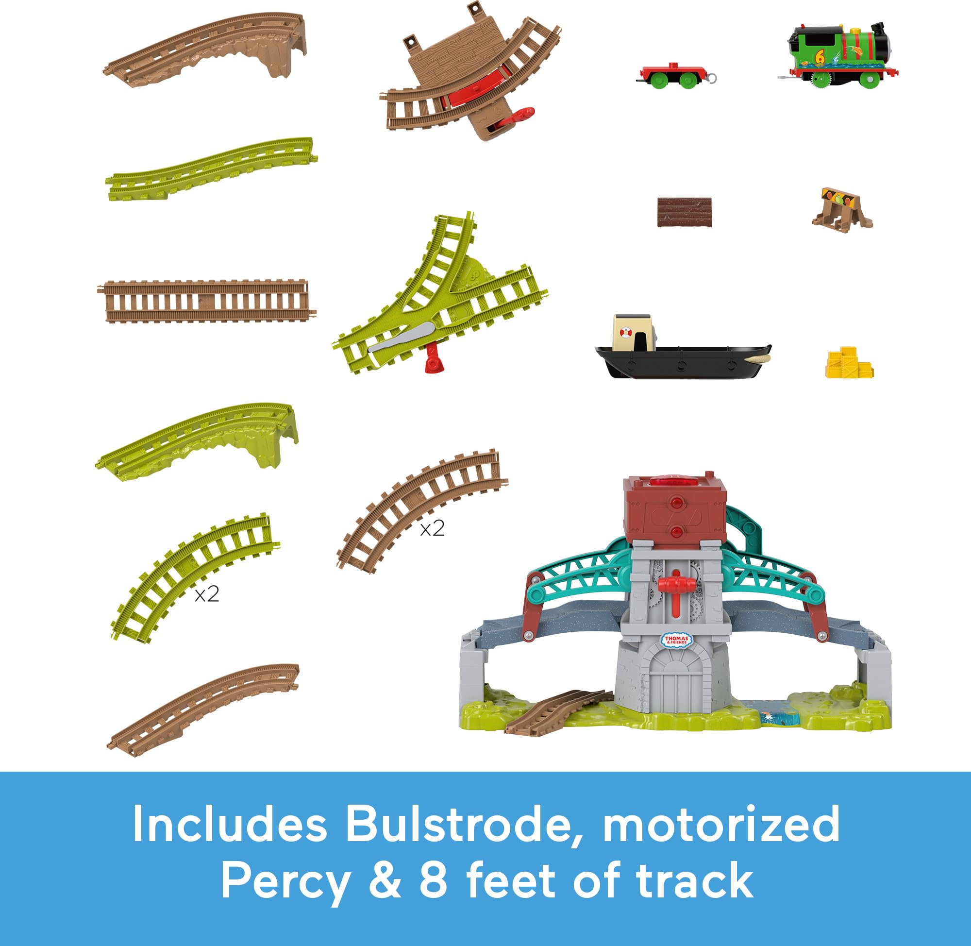 ​Thomas & Friends Toy Train Set Talking Bulstrode & Which-Way Bridge Track Playset with Sounds & Percy Engine for Kids Ages 3+ Years
