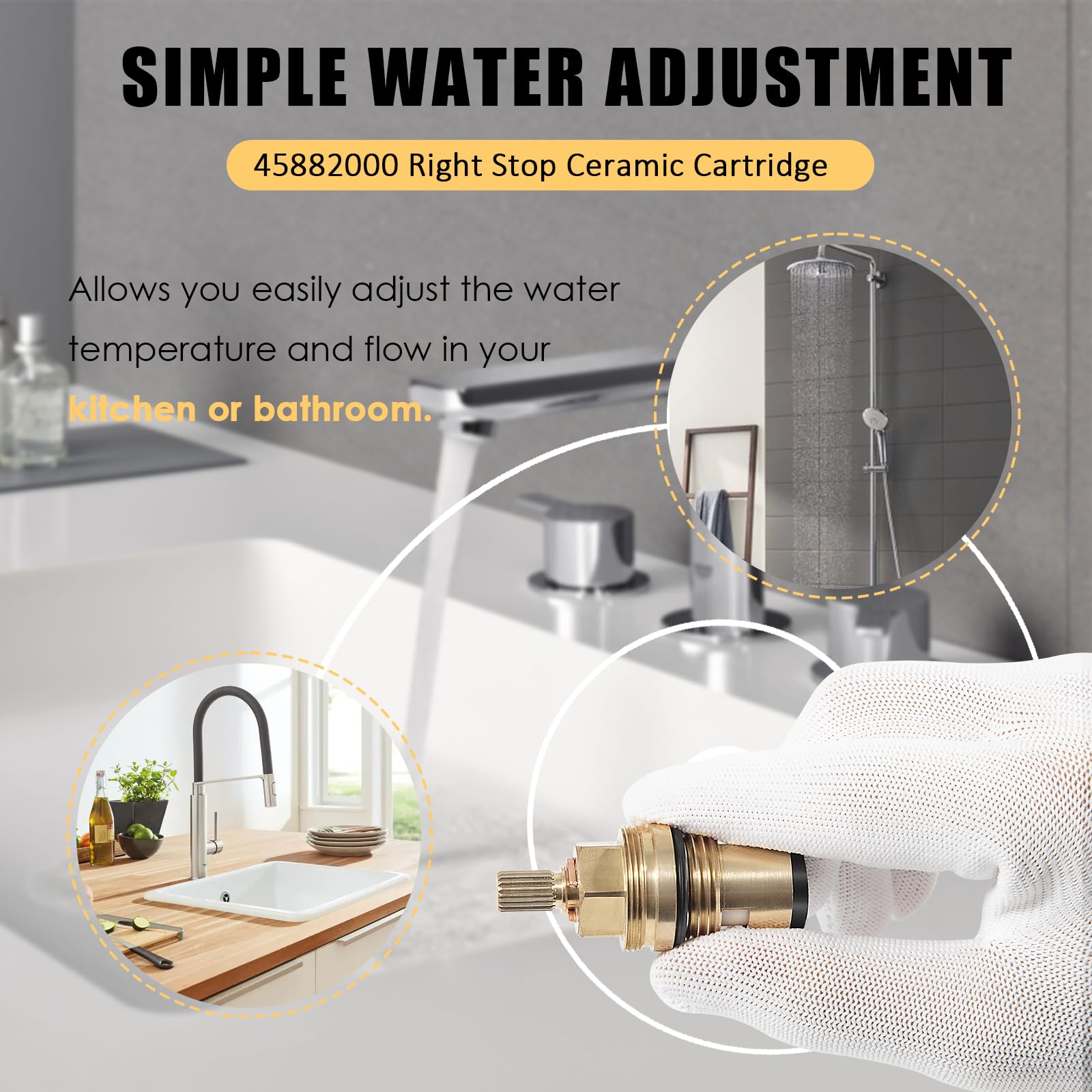 45882000 Hot Cartridge Replacement for Grohe Ceramic cartridge - 1/2" - 1/4 Turn - Anti-Clockwise Open,90 Degrees Right Hand Stop.