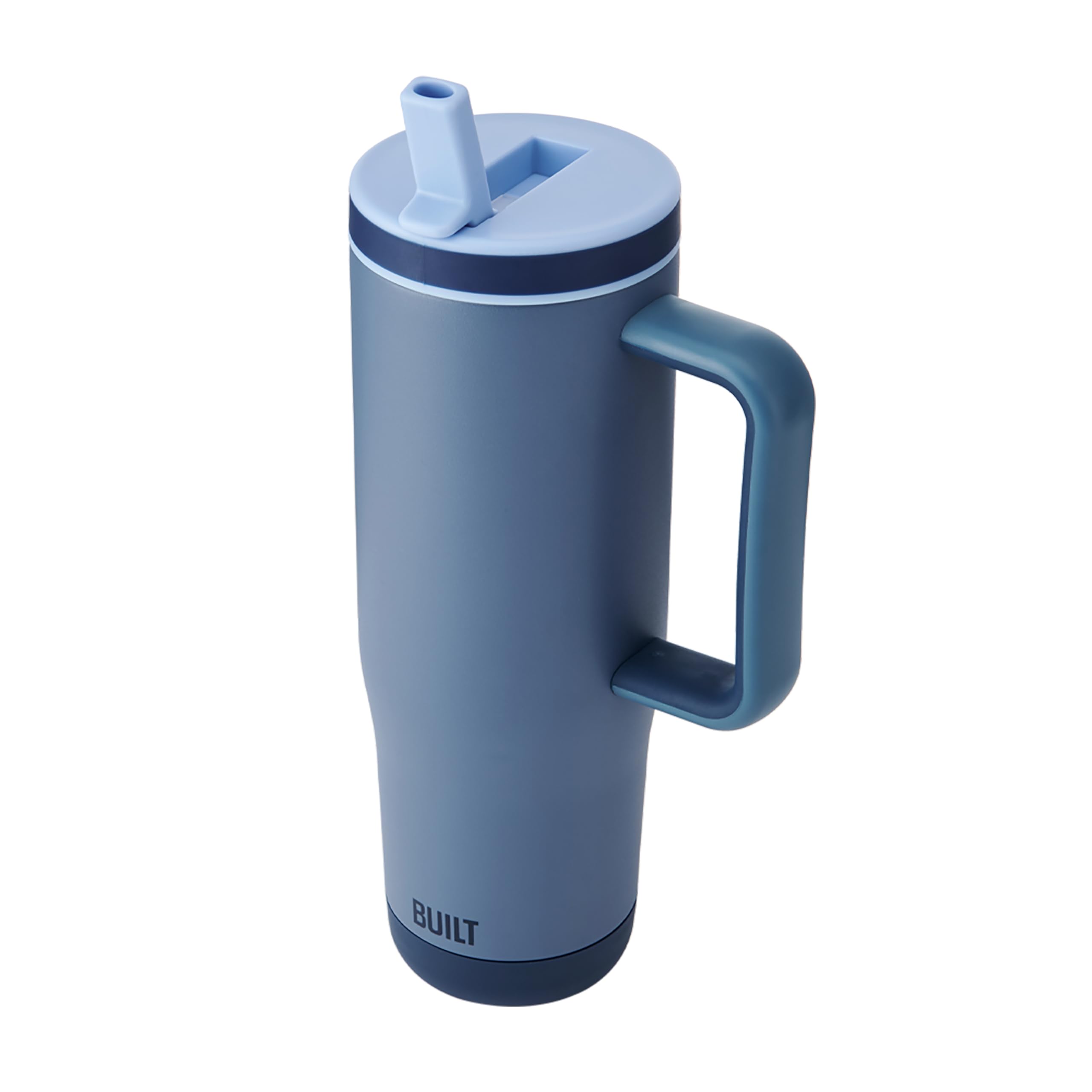 Built 40 oz Cascade Flip Straw Tumbler, Double Wall Insulated Tumbler, Gym & Sport Bottles - Stainless Steel & Straw Lid, Leak-Proof, Soft Base, Portable BPA-Free (Pacific Blue)