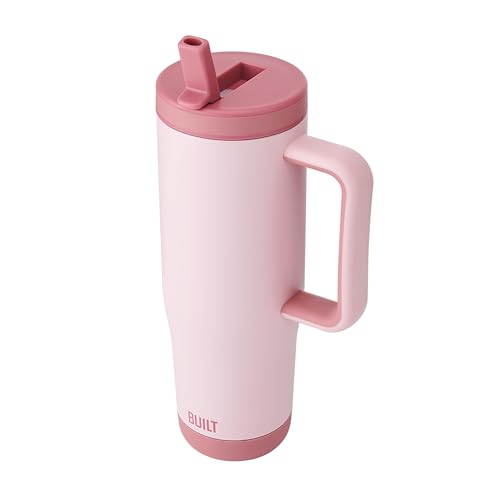 Built 40 oz Cascade Flip Straw Tumbler, Double Wall Insulated Tumbler, Gym & Sport Bottles - Stainless Steel & Straw Lid, Leak-Proof, Soft Bumper Base, Portable BPA-Free (Dusty Rose)