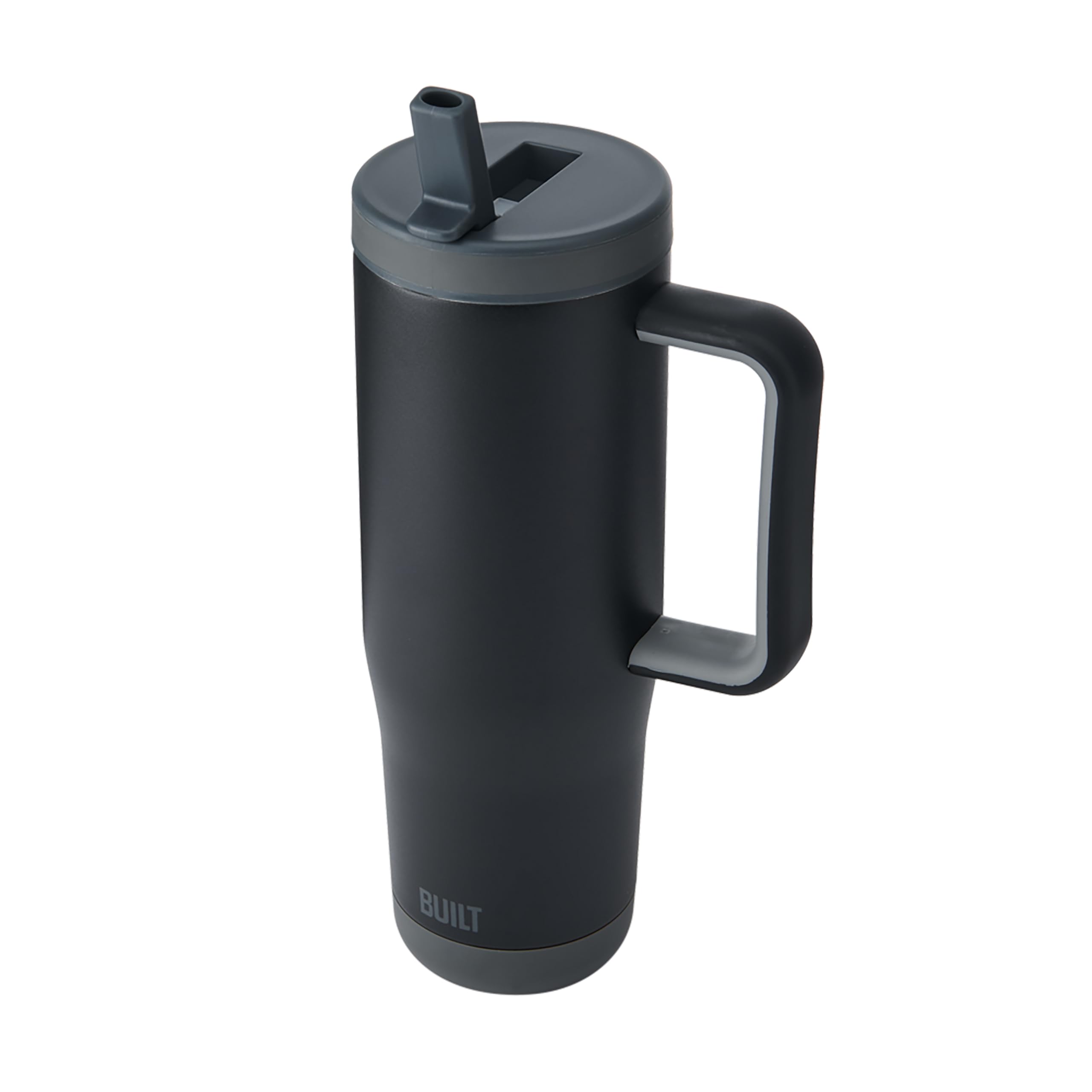 Built 40 oz Cascade Flip Straw Tumbler, Double Wall Insulated Tumbler, Gym & Sport Bottles - Stainless Steel & Straw Lid, Leak-Proof, Soft Bumper Base, Portable BPA-Free (Black)