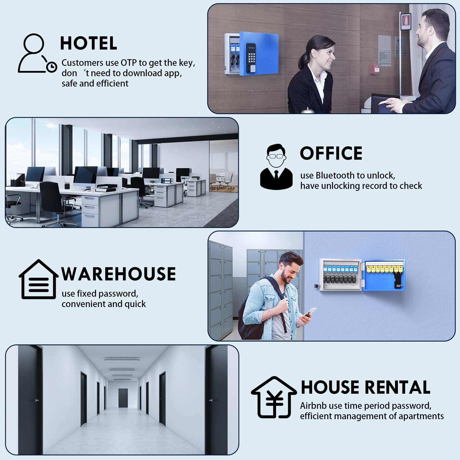 DiDiHere 16 Key Lock Box, Key Cabinet Wall Mount, Smart Key Safe Lockbox Holder for Valets, Hotels, Car, House Keys, 4-Ways Unlocking, Key Organizer Security Storage