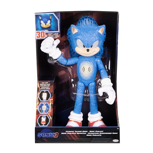 Sonic The Hedgehog 3 Ultimate Talking Sonic 12-Inch Figure, Features 30+ Iconic and Humorous Phrases and Sounds from The Movies, Light-Up Eyes and Quills