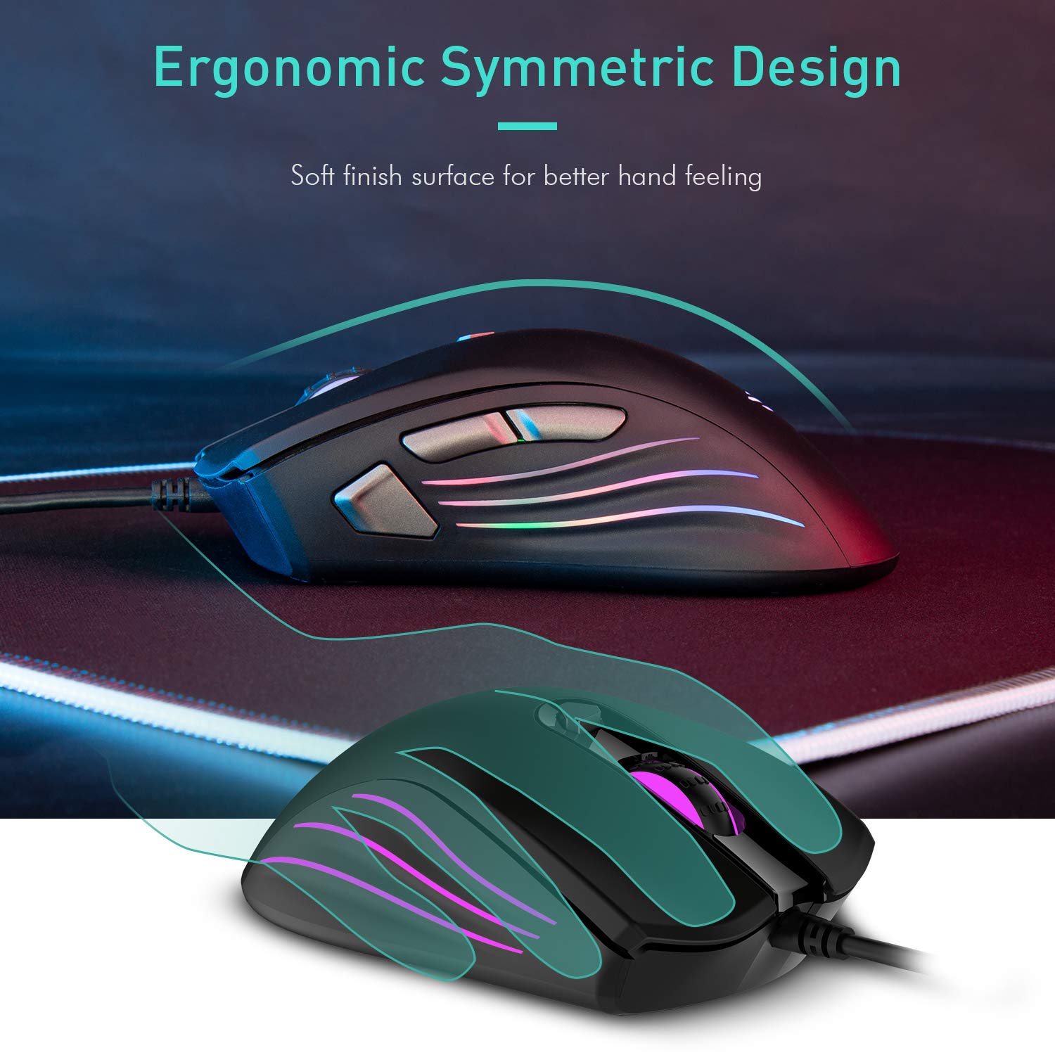 Havit Gaming Mouse Wired 7200DPI RGB Backlit Comfortable Computer Ergonomic USB Programmable Mice 1000Hz Polling Rate for Laptop Desktop PC Gamer (Renewed)