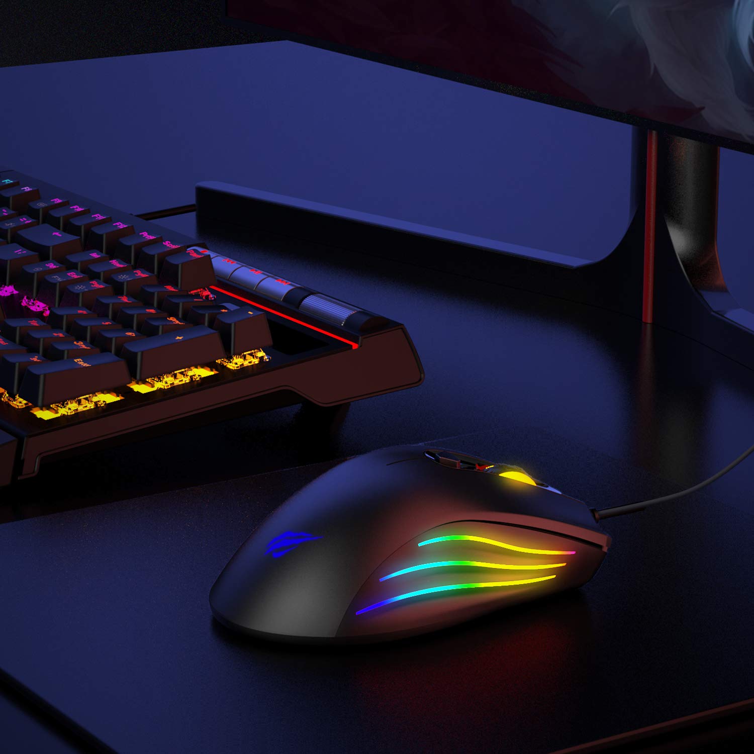 Havit Gaming Mouse Wired 7200DPI RGB Backlit Comfortable Computer Ergonomic USB Programmable Mice 1000Hz Polling Rate for Laptop Desktop PC Gamer (Renewed)