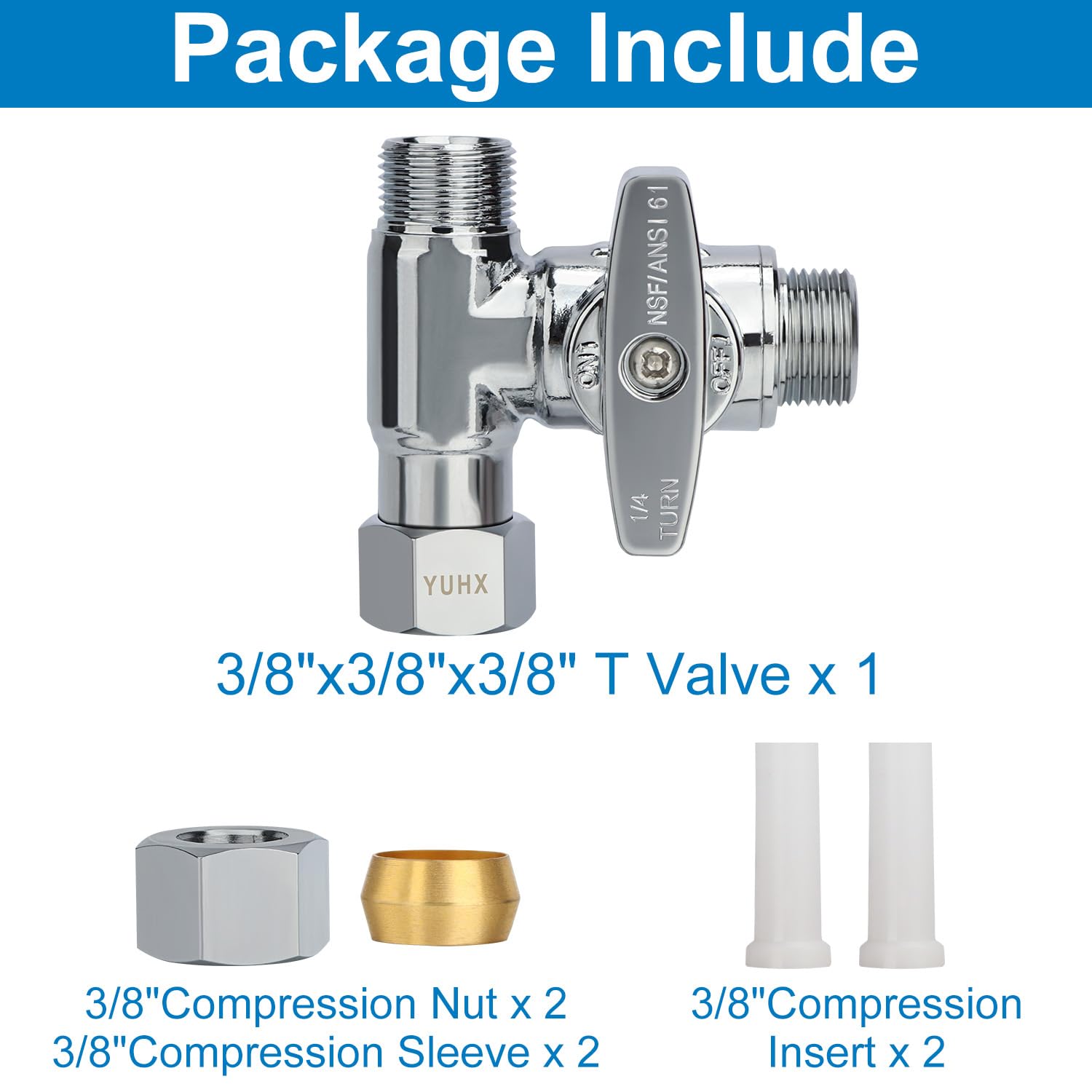 Brass Angle Stop Add-A-Tee Valve,3/8 x 3/8" x 3/8 Compression Water Splitter