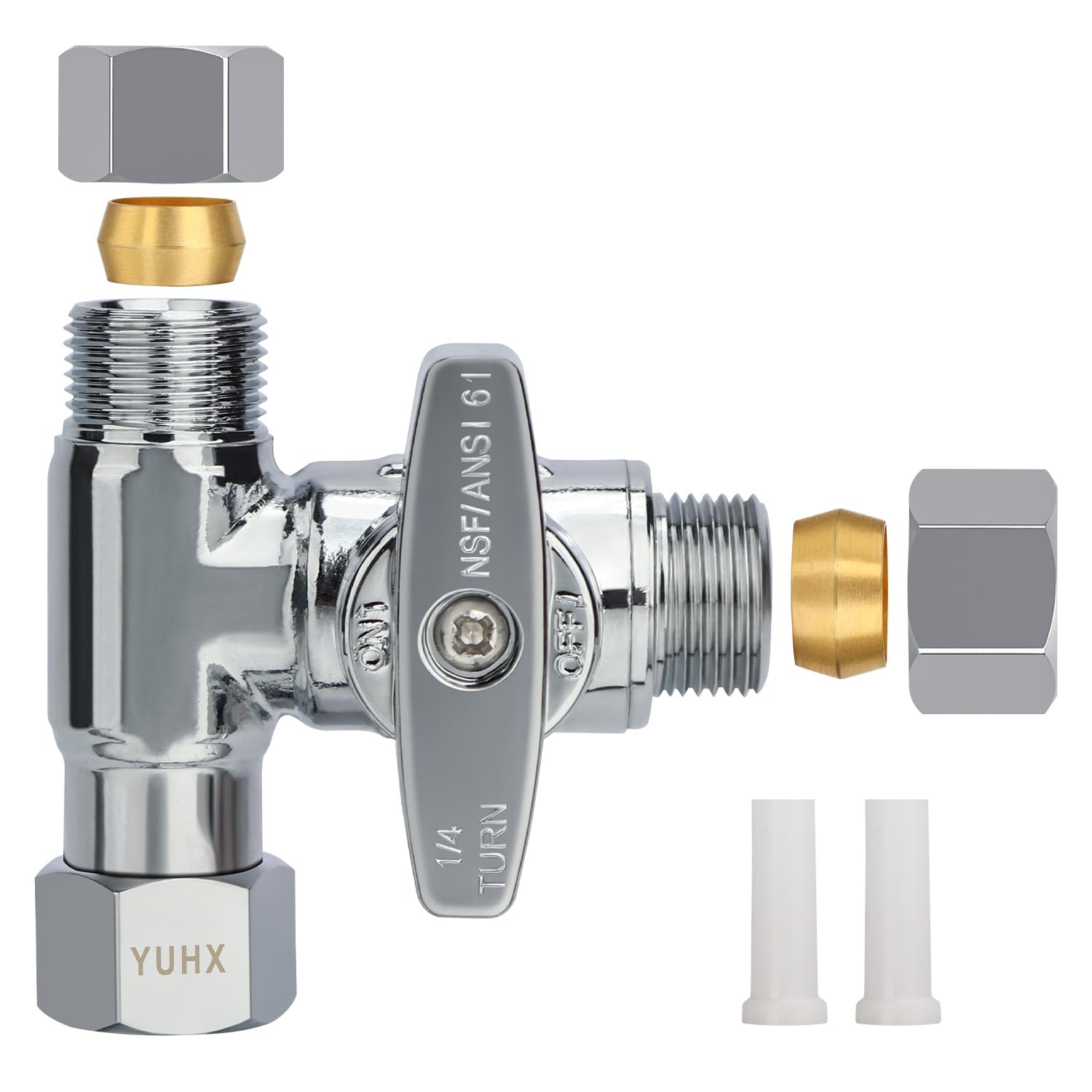 Brass Angle Stop Add-A-Tee Valve,3/8 x 3/8" x 3/8 Compression Water Splitter