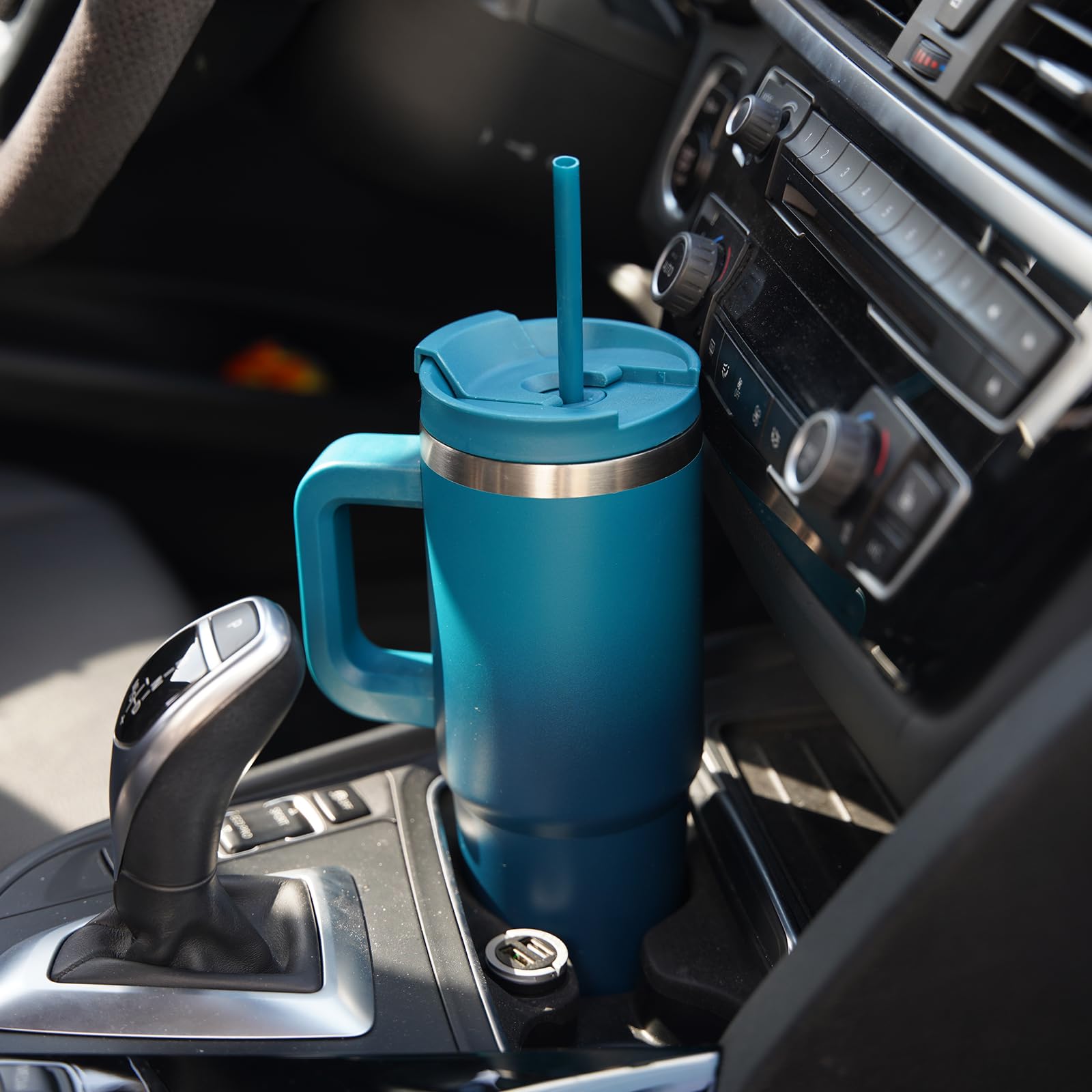 Konokyo 30 oz Tumbler with Handle and 2 Straws,2 in 1 Lid Insulated Water Bottle Stainless Steel Travel Coffee Mug,Blue
