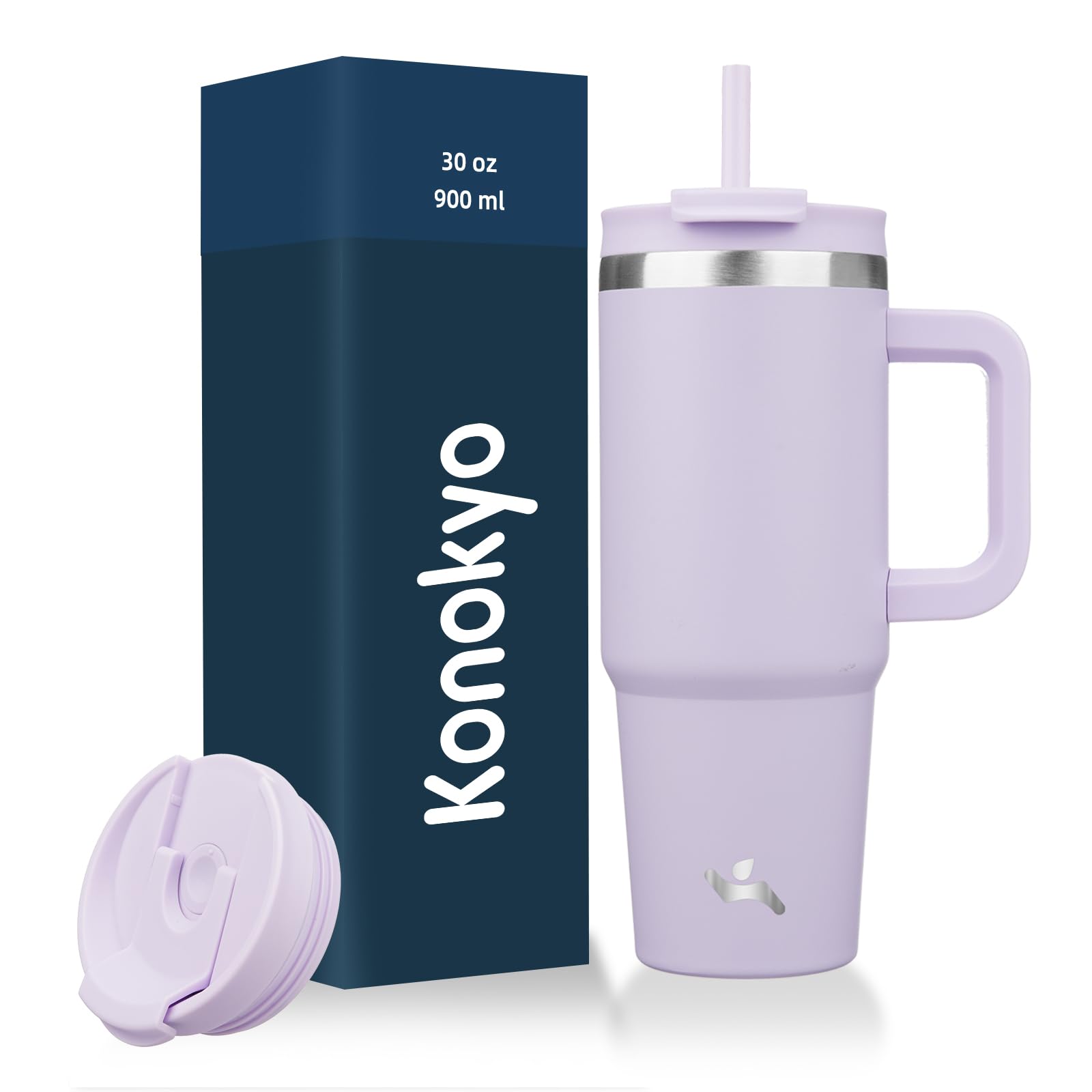 Konokyo 30 oz Tumbler with Handle and 2 Straws,2 in 1 Lid Insulated Water Bottle Stainless Steel Travel Coffee Mug,Wisteria