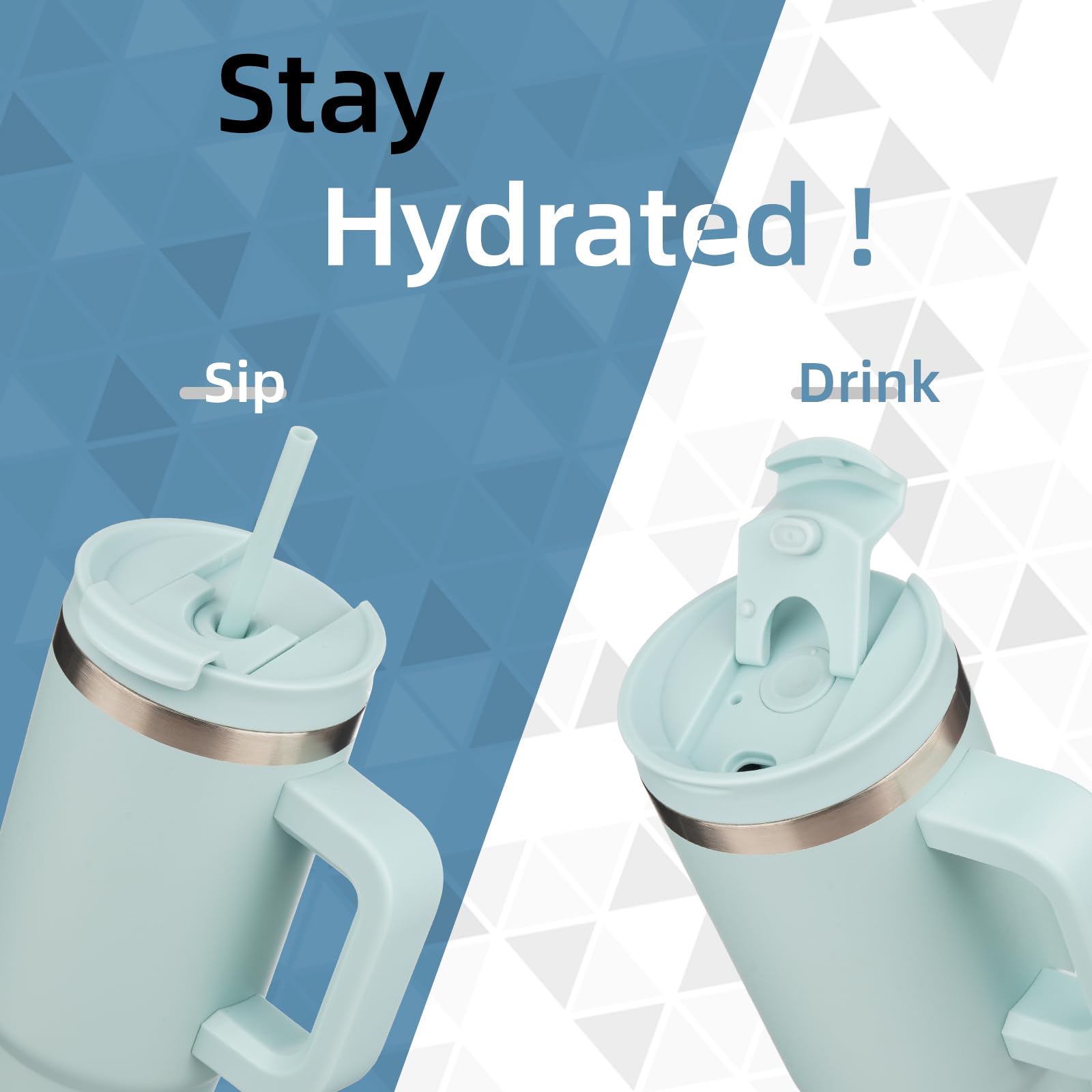 Konokyo 30 oz Tumbler with Handle and 2 Straws,2 in 1 Lid Insulated Water Bottle Stainless Steel Travel Coffee Mug,Blue Haze