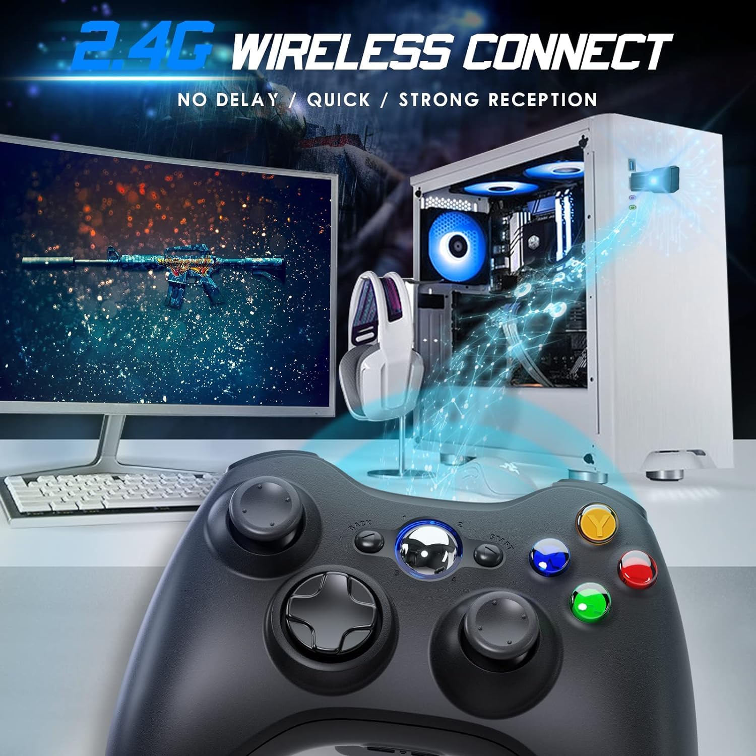 Prodico Xbox 360 Wireless Controller 2 Pack, 2.4G Wireless Controller for Xbox 360 & Slim PC Windows 7 for Black Myth Wukong