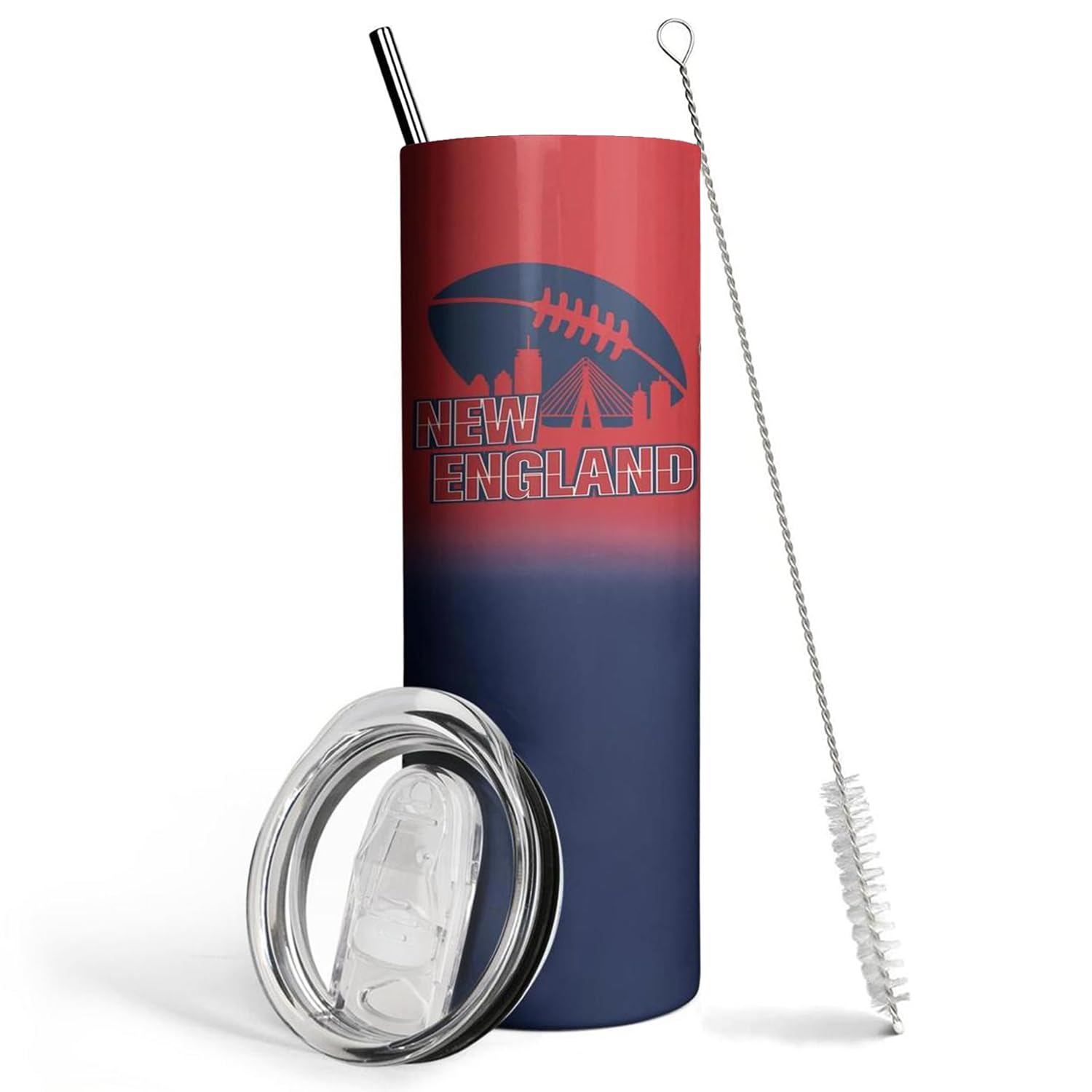Newengland Classic Stainless Steel Tumbler with Lid and Straw, City Football Fans Gifts,20oz Football Team Skinny Travel Mug Tumbler Cup Water Botter