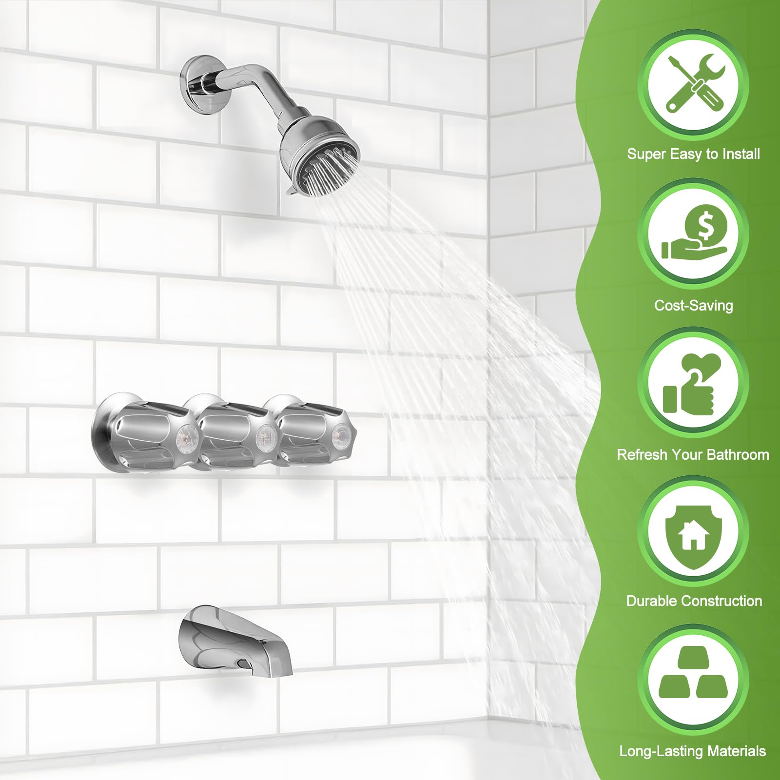 Dreyoo 3 Piece Shower Knob Replacement Compatible with Price/Pfister Verve Tub Shower, Bathtub Faucet Handle Remodel Trim Kit Include 1 Hot 1 Cold 1 Diverter and 3 Screws(Brushed Nickel)
