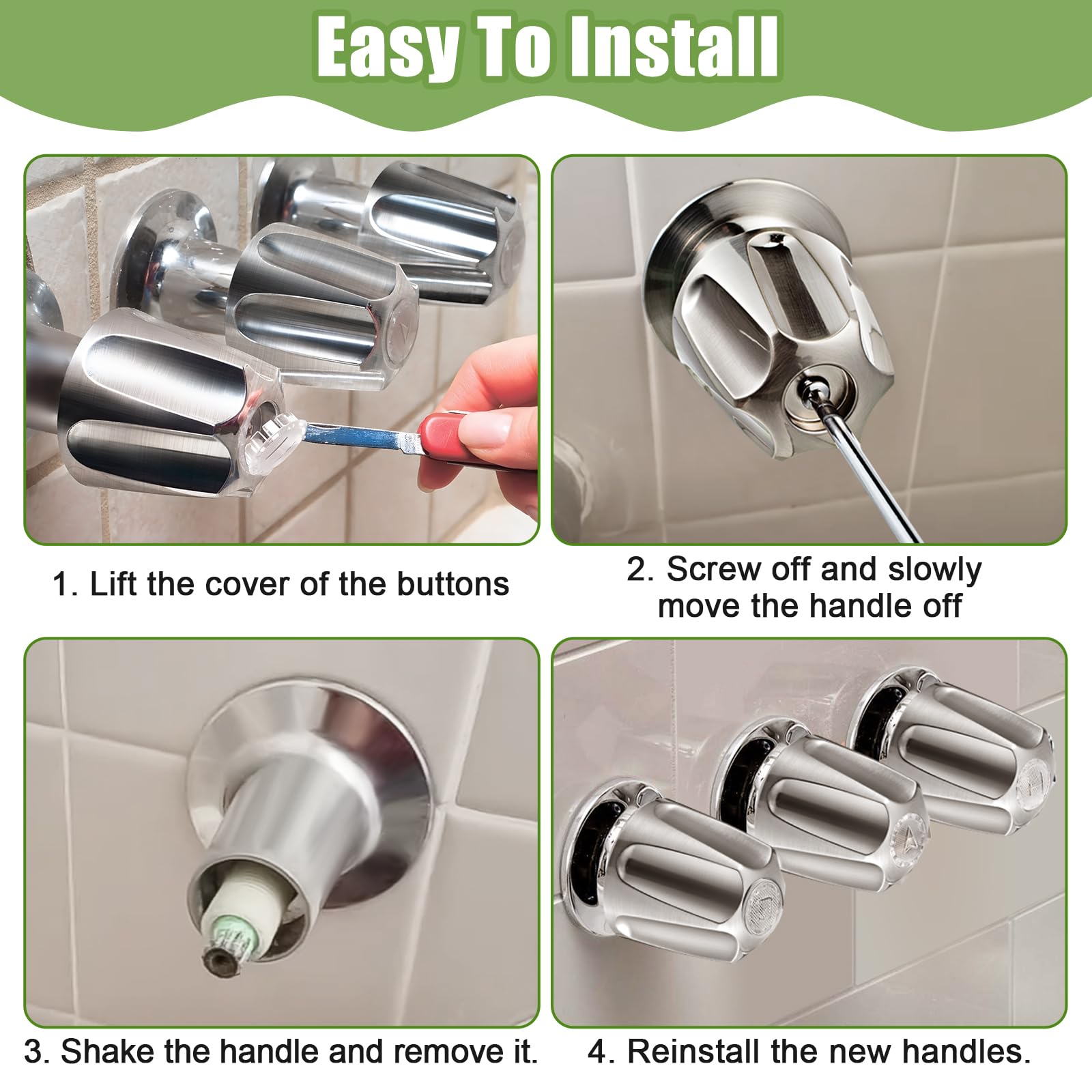 Dreyoo 3 Piece Shower Knob Replacement Compatible with Price/Pfister Verve Tub Shower, Bathtub Faucet Handle Remodel Trim Kit Include 1 Hot 1 Cold 1 Diverter and 3 Screws(Brushed Nickel)