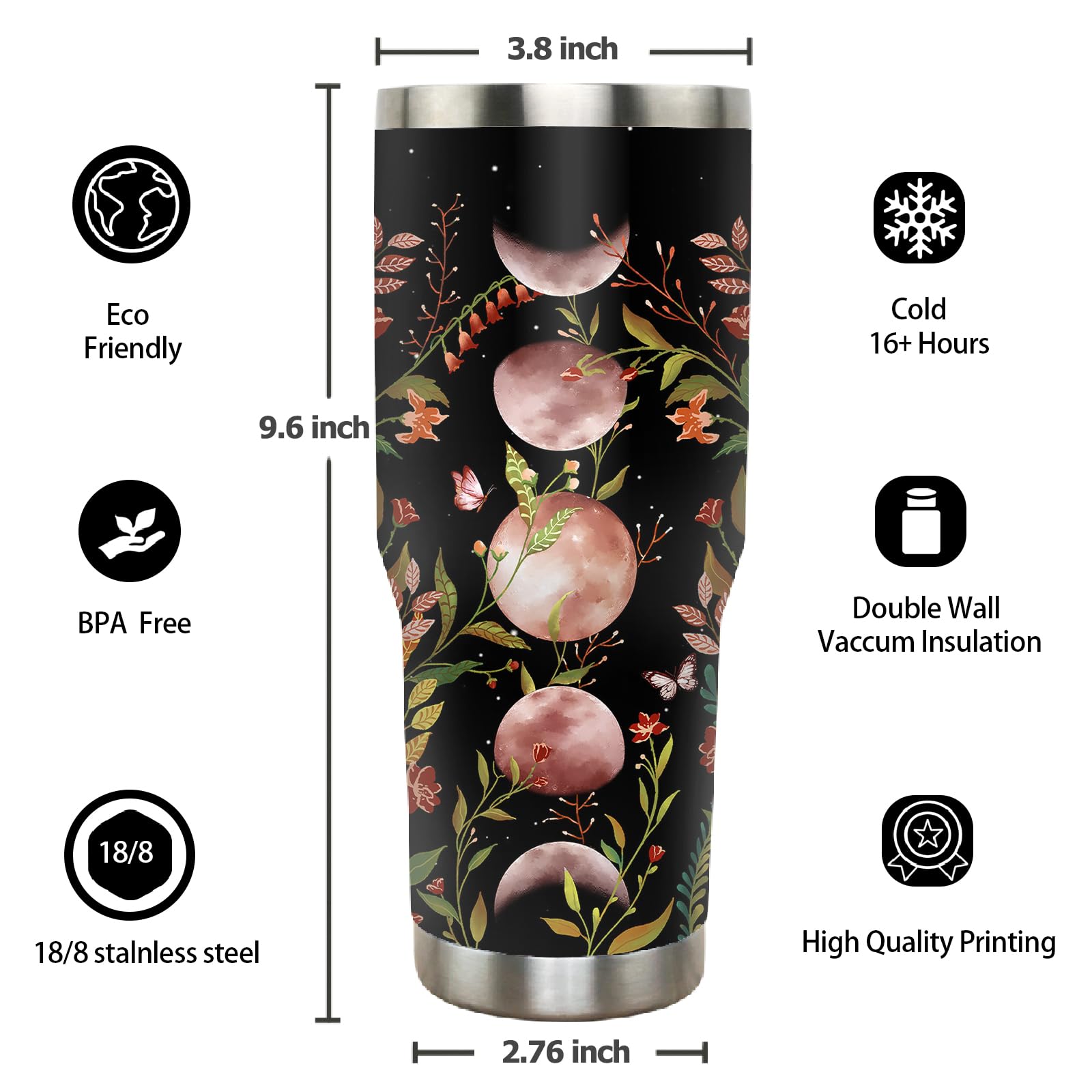 Exacmos 40 oz Tumbler with Handle and Straw 40 oz Boho Cup Insulated Stainless Steel Coffee Travel Mug Spill Proof Leak Proof Slim 40oz Tumbler with Handle Boho Decor Stuff Gifts for Women