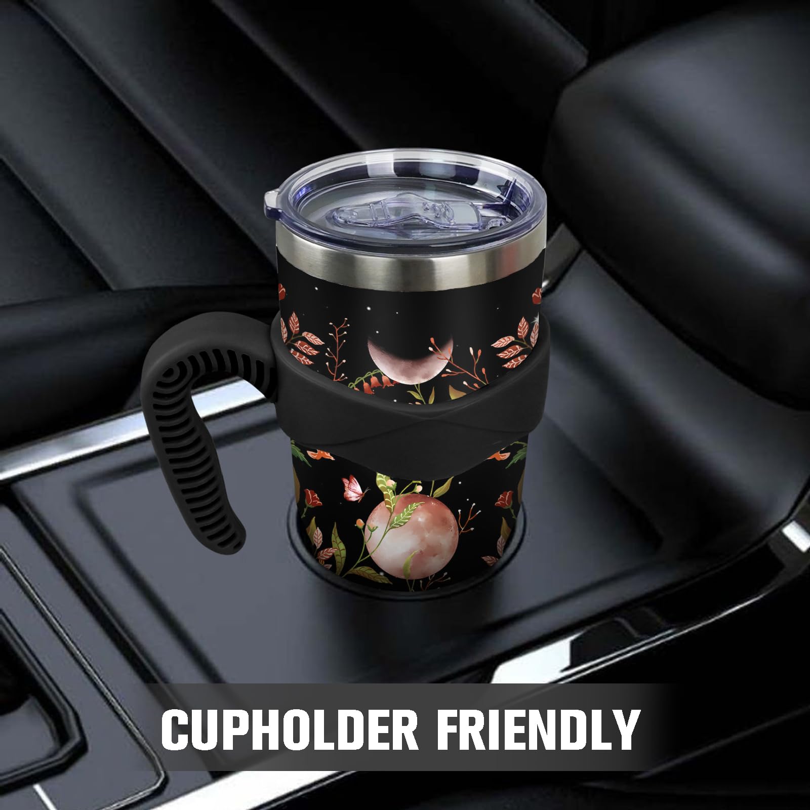 Exacmos 40 oz Tumbler with Handle and Straw 40 oz Boho Cup Insulated Stainless Steel Coffee Travel Mug Spill Proof Leak Proof Slim 40oz Tumbler with Handle Boho Decor Stuff Gifts for Women