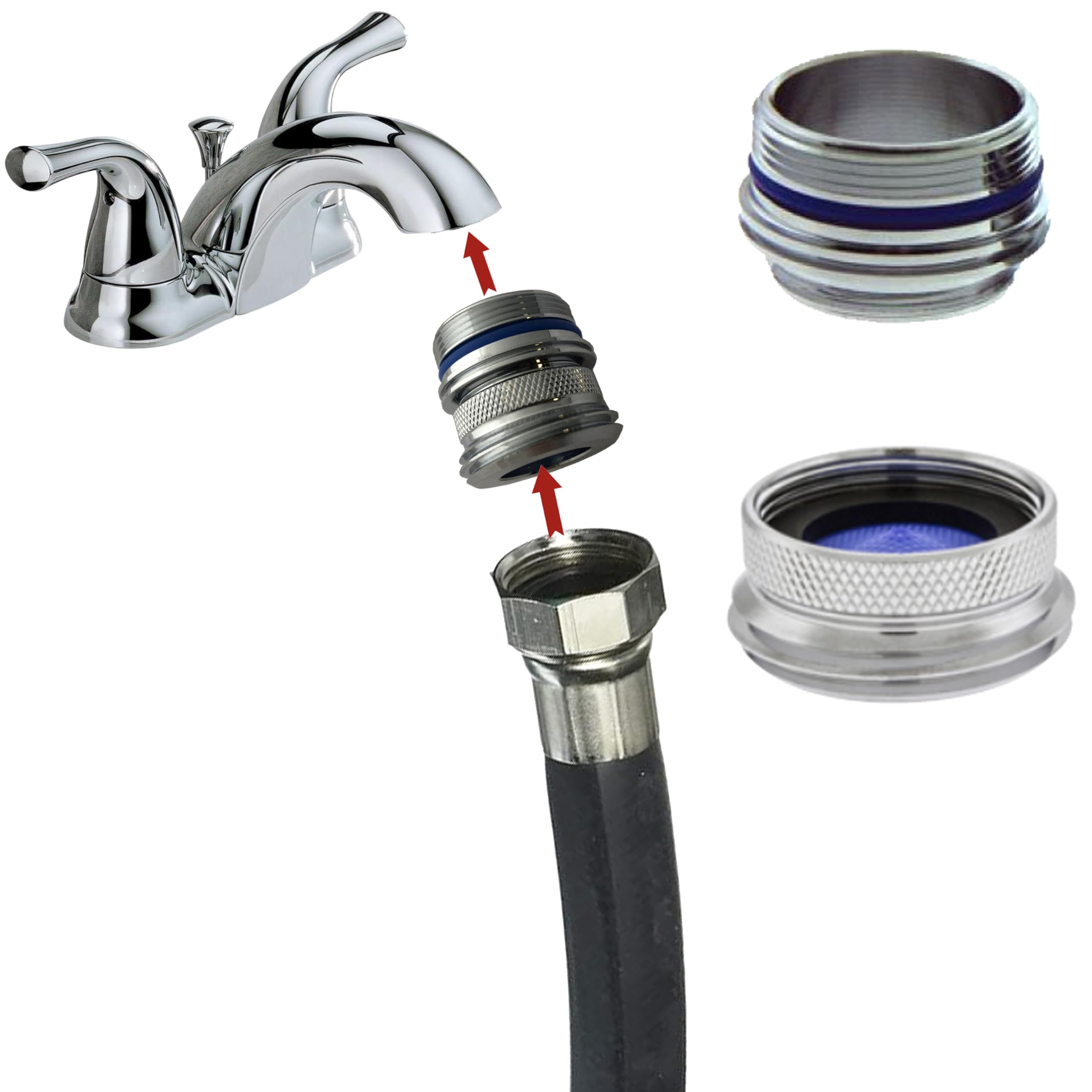 Neoperl Cache to Hose Faucet Adapter - Convert Hidden Aerator to Take 3/4" Male for Kitchen Appliances - Solid Brass, Chrome Plated