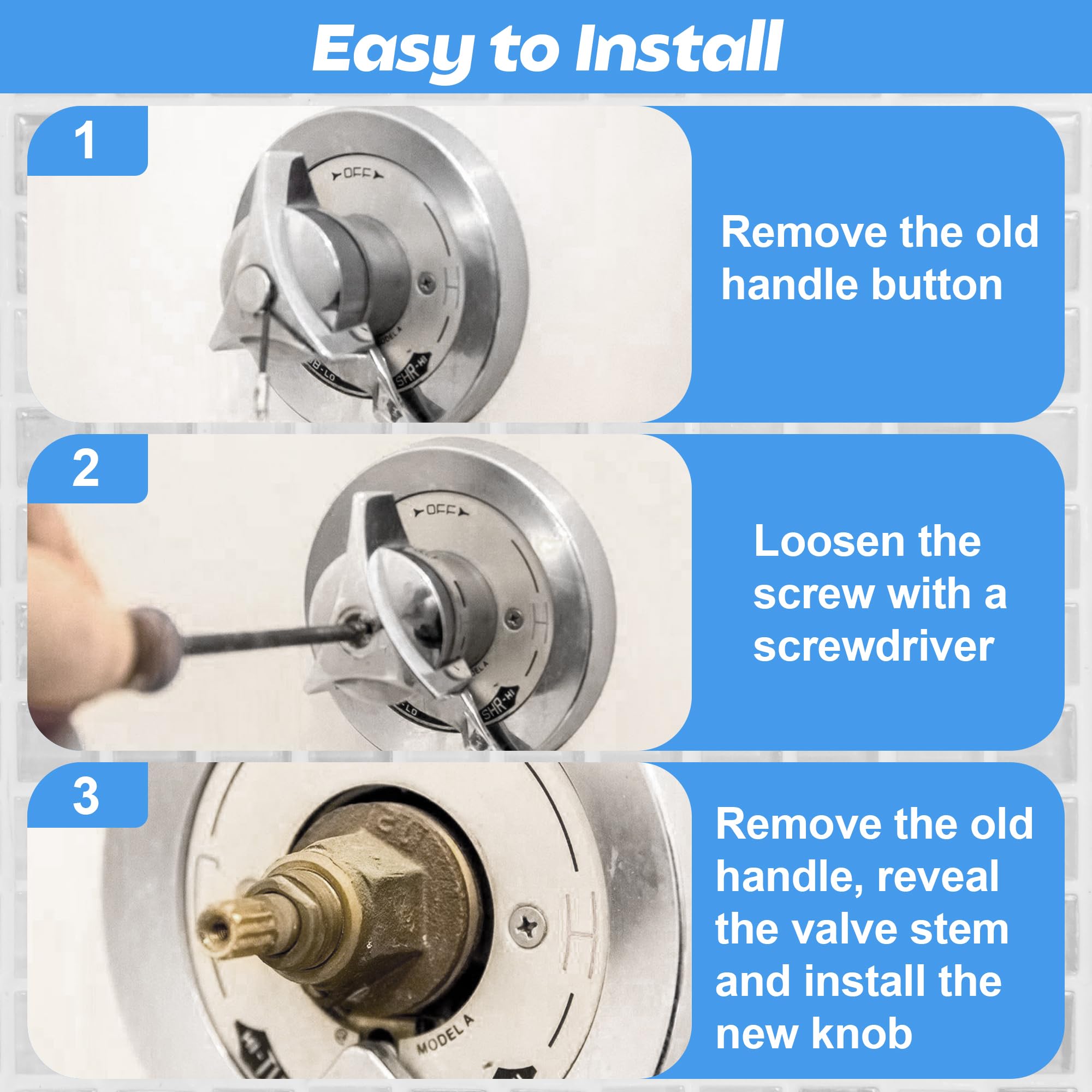 Dreyoo Shower Faucet Handle Replacement for T-31, Compatible with Symmons/Temptrol Tub and Shower Faucets, Shower Knob Replacement Single Handle with Screw and Plug Button, Metal, Chrome Plated