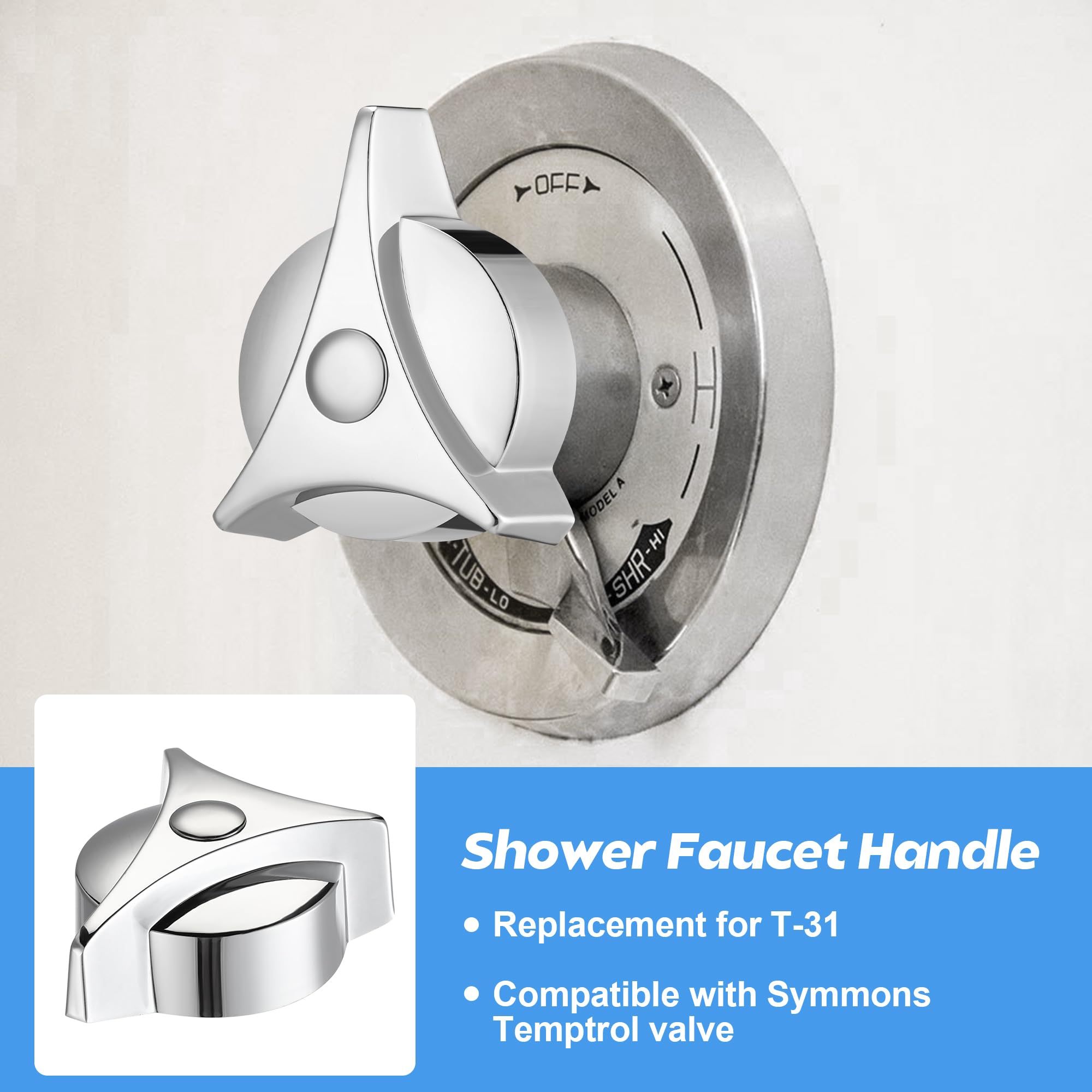 Dreyoo Shower Faucet Handle Replacement for T-31, Compatible with Symmons/Temptrol Tub and Shower Faucets, Shower Knob Replacement Single Handle with Screw and Plug Button, Metal, Chrome Plated