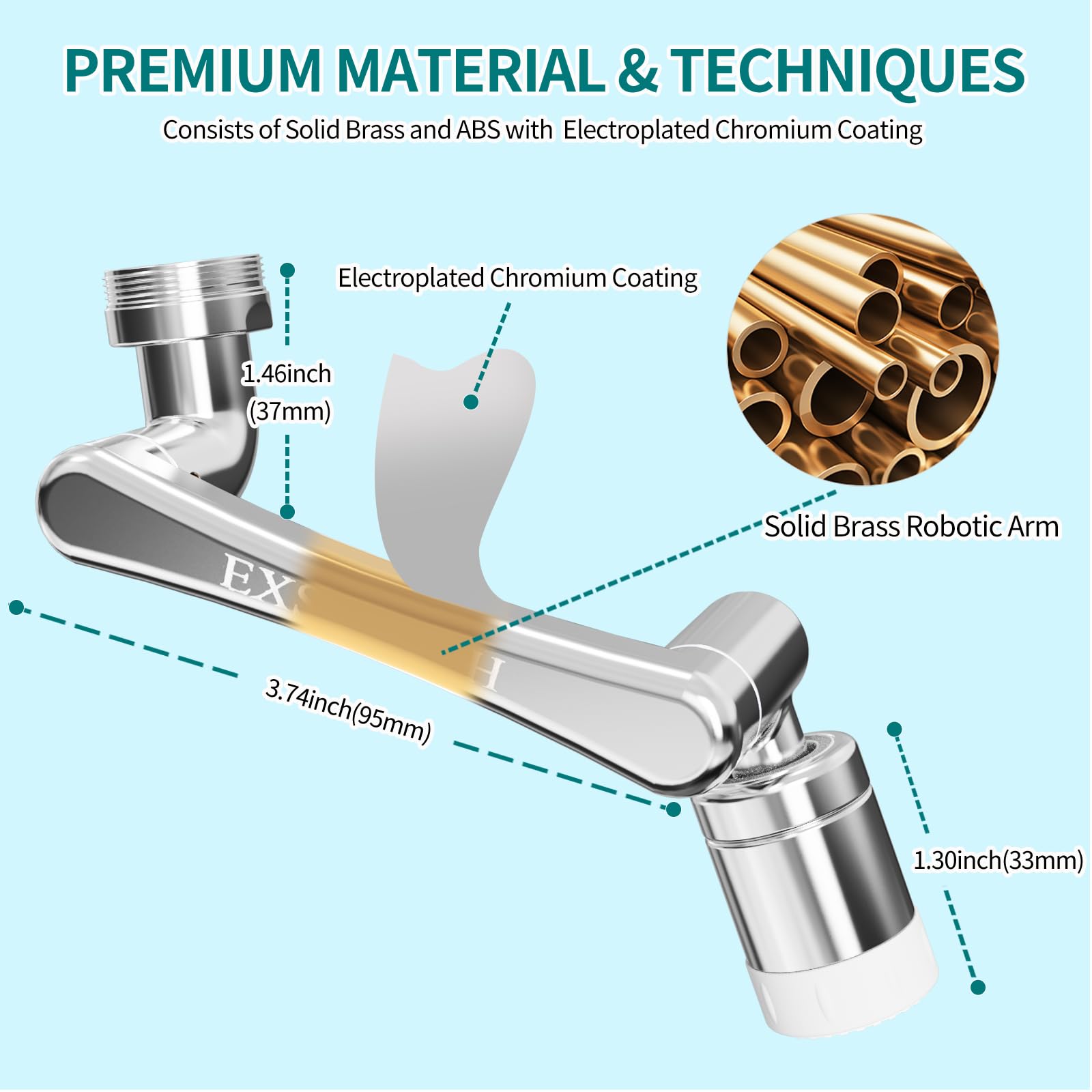 EXSSRACH 1440° Rotating Faucet Extender, Multifunctional 1080°+ 360° Swivel Extension Robotic Arm Sink Aerator for Kitchen/Bathroom, 2 Water Outlet Modes, Silver
