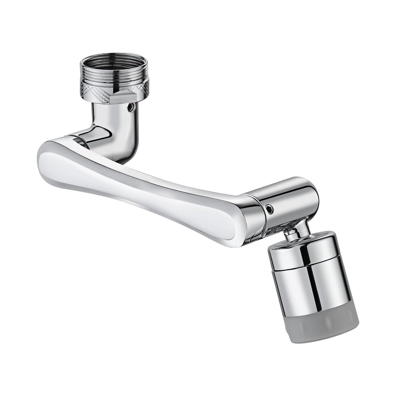 EXSSRACH 1440° Rotating Faucet Extender, Multifunctional 1080°+ 360° Swivel Extension Robotic Arm Sink Aerator for Kitchen/Bathroom, 2 Water Outlet Modes, Silver