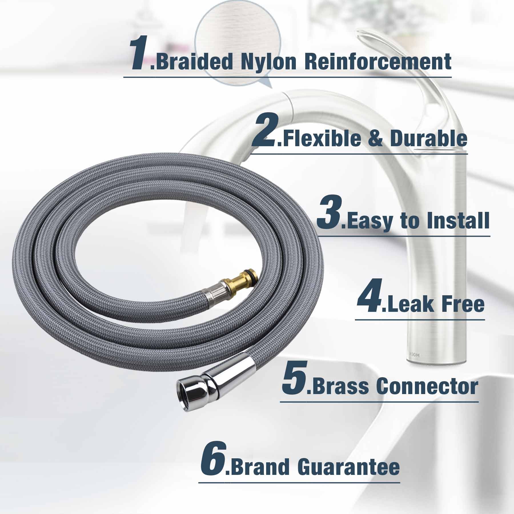 Liberflow Kitchen Faucet Hose Replacement for MOEN 150560 pullout Kitchen Sink Hose,Moen Kitchen Faucet Replacement Part Reflex hose 55-Inch