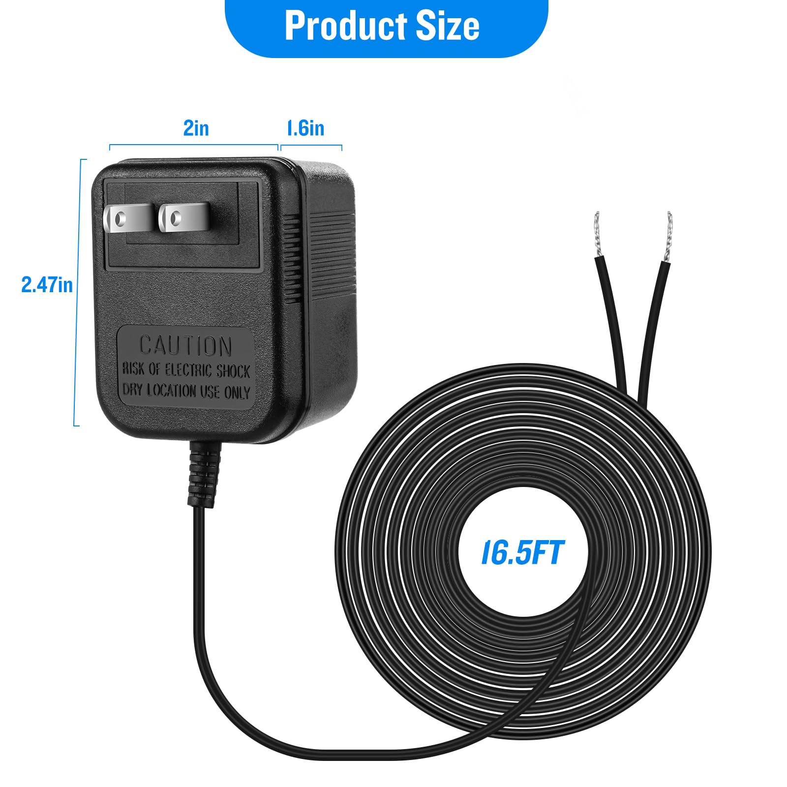 Fesasn C Wire Power Adapter, 24V Doorbell Power Transformer, for Ring Doorbell and Smart Thermostat for Nest Ecobee, Sensi and Honeywell (16.5 FT Black)