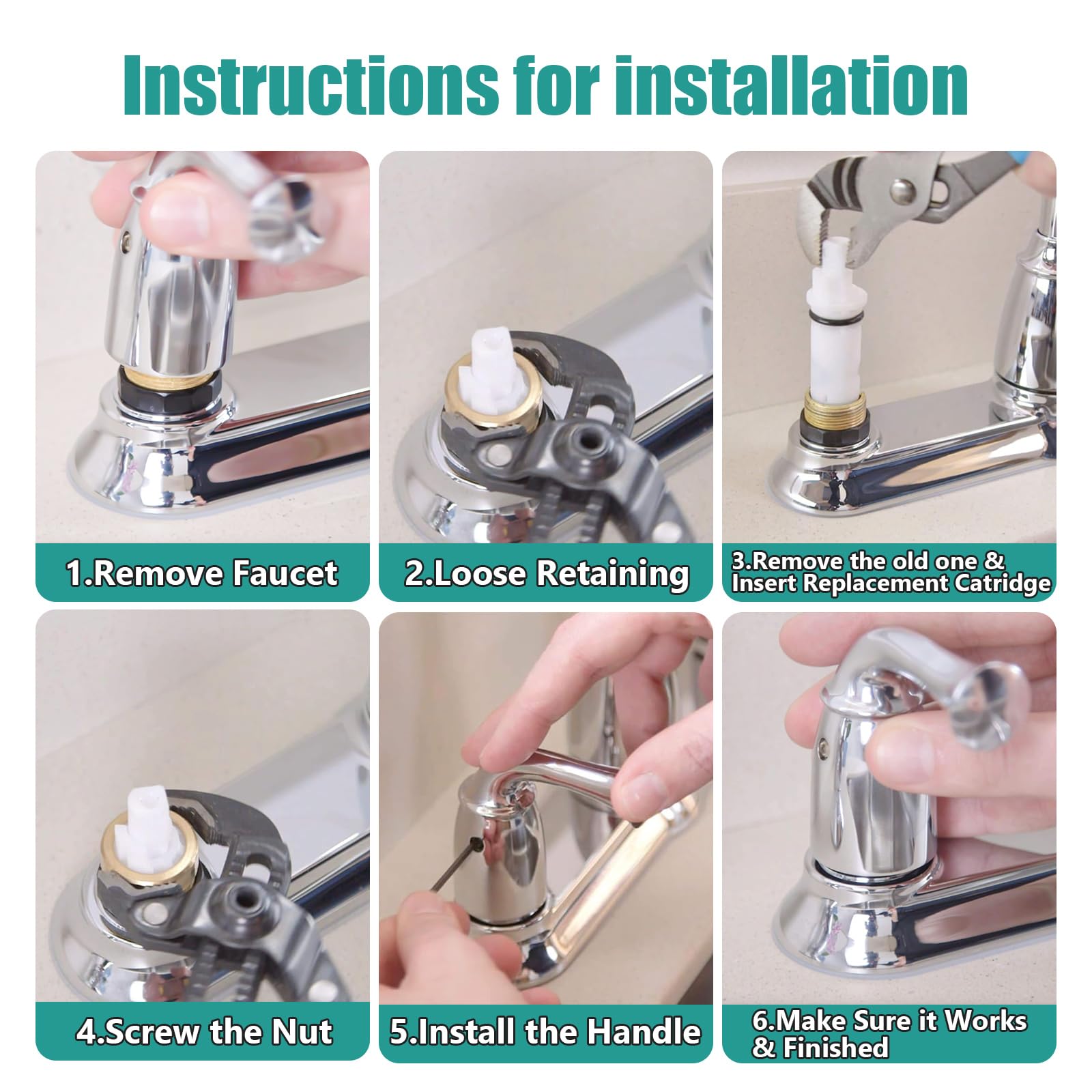 1224 1224B Faucet Cartridge Replacement Kit For Most Double Handle Moen Faucets and Tub/Showers Repair Kit,Replacement Compatible with Moen Two Handle Faucets,4 Pack