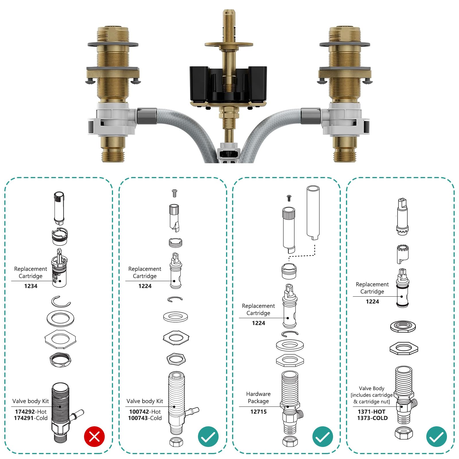 1224 1224B Faucet Cartridge Replacement Kit For Most Double Handle Moen Faucets and Tub/Showers Repair Kit,Replacement Compatible with Moen Two Handle Faucets,4 Pack