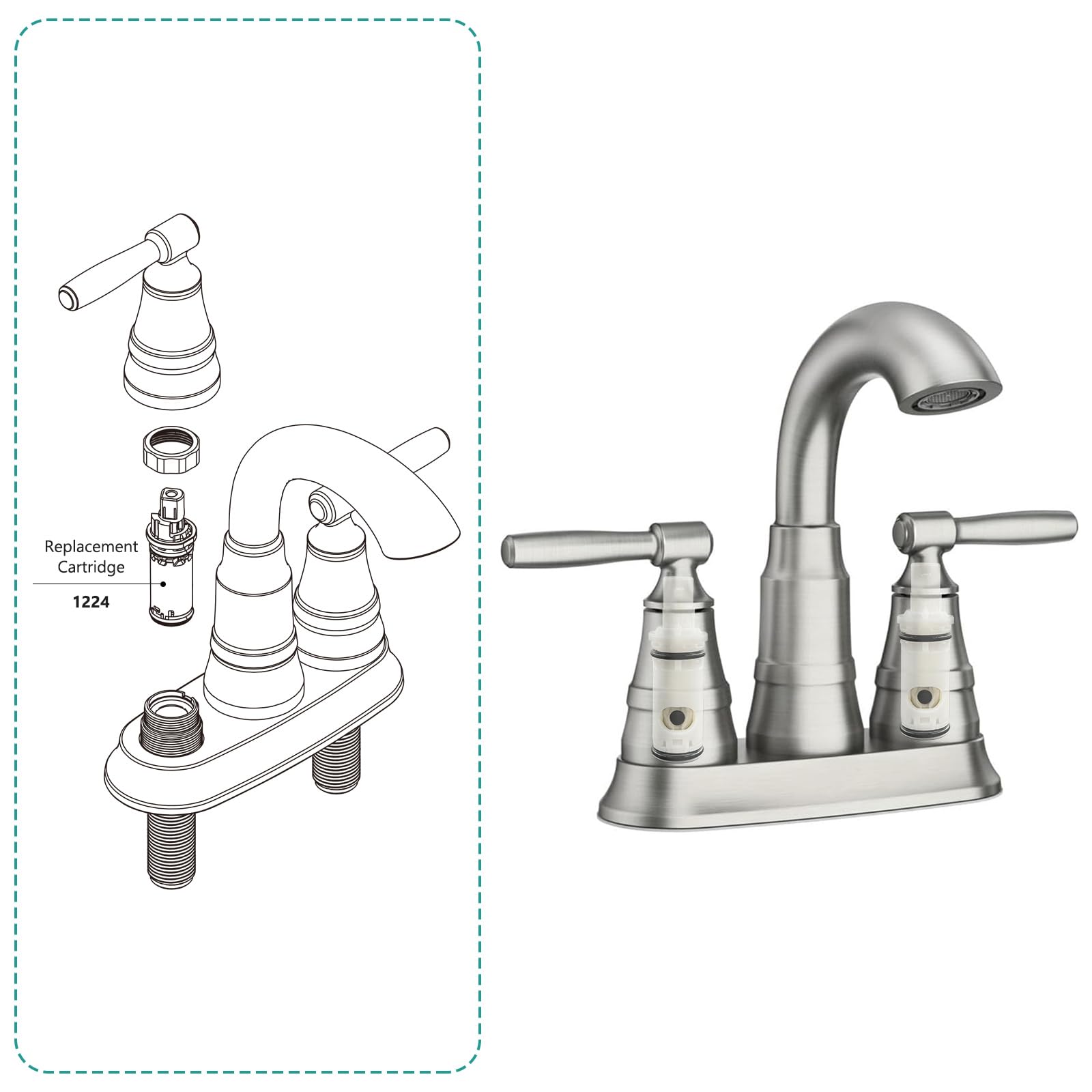 1224 1224B Faucet Cartridge Replacement Kit For Most Double Handle Moen Faucets and Tub/Showers Repair Kit,Replacement Compatible with Moen Two Handle Faucets,4 Pack