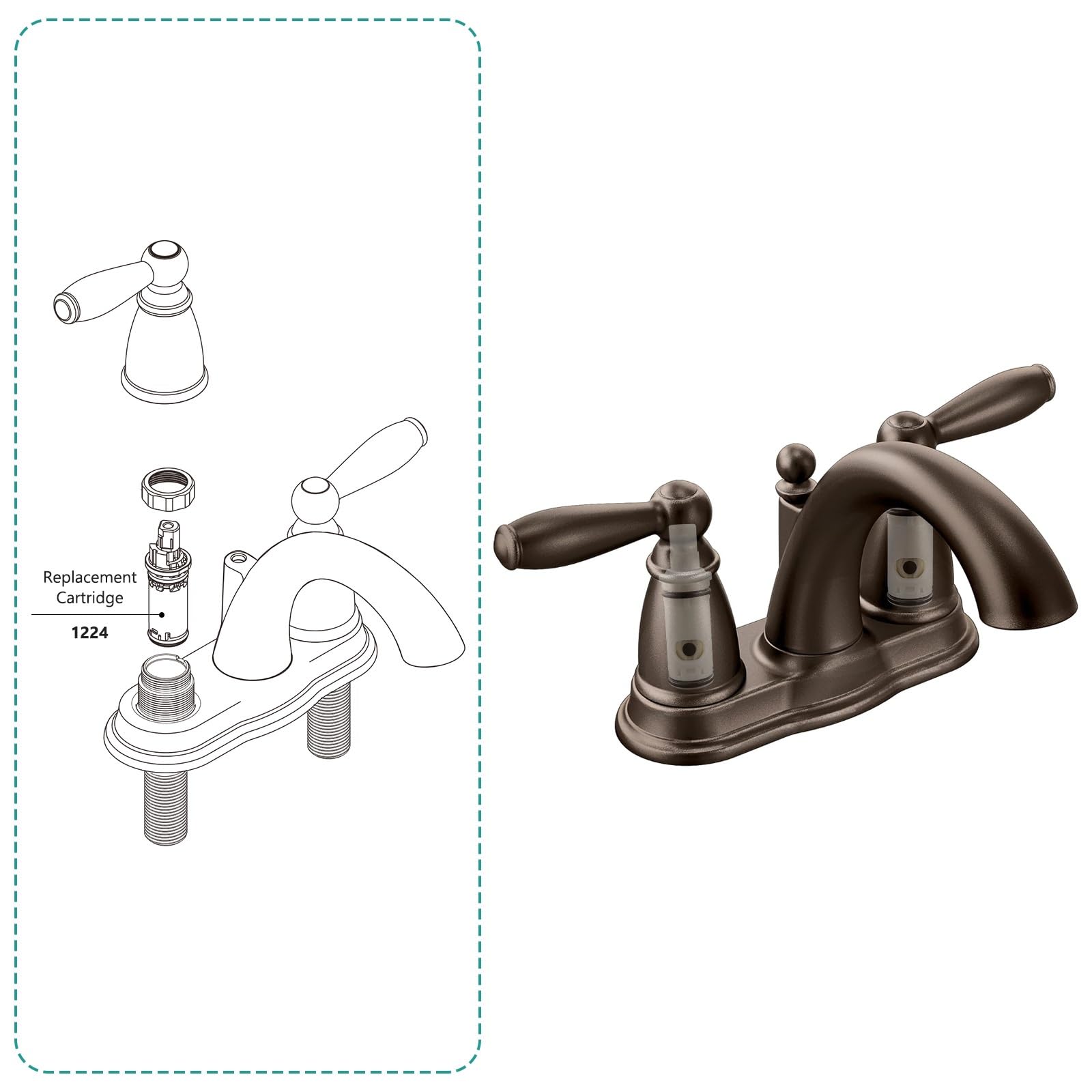 1224 1224B Faucet Cartridge Replacement Kit For Most Double Handle Moen Faucets and Tub/Showers Repair Kit,Replacement Compatible with Moen Two Handle Faucets,4 Pack