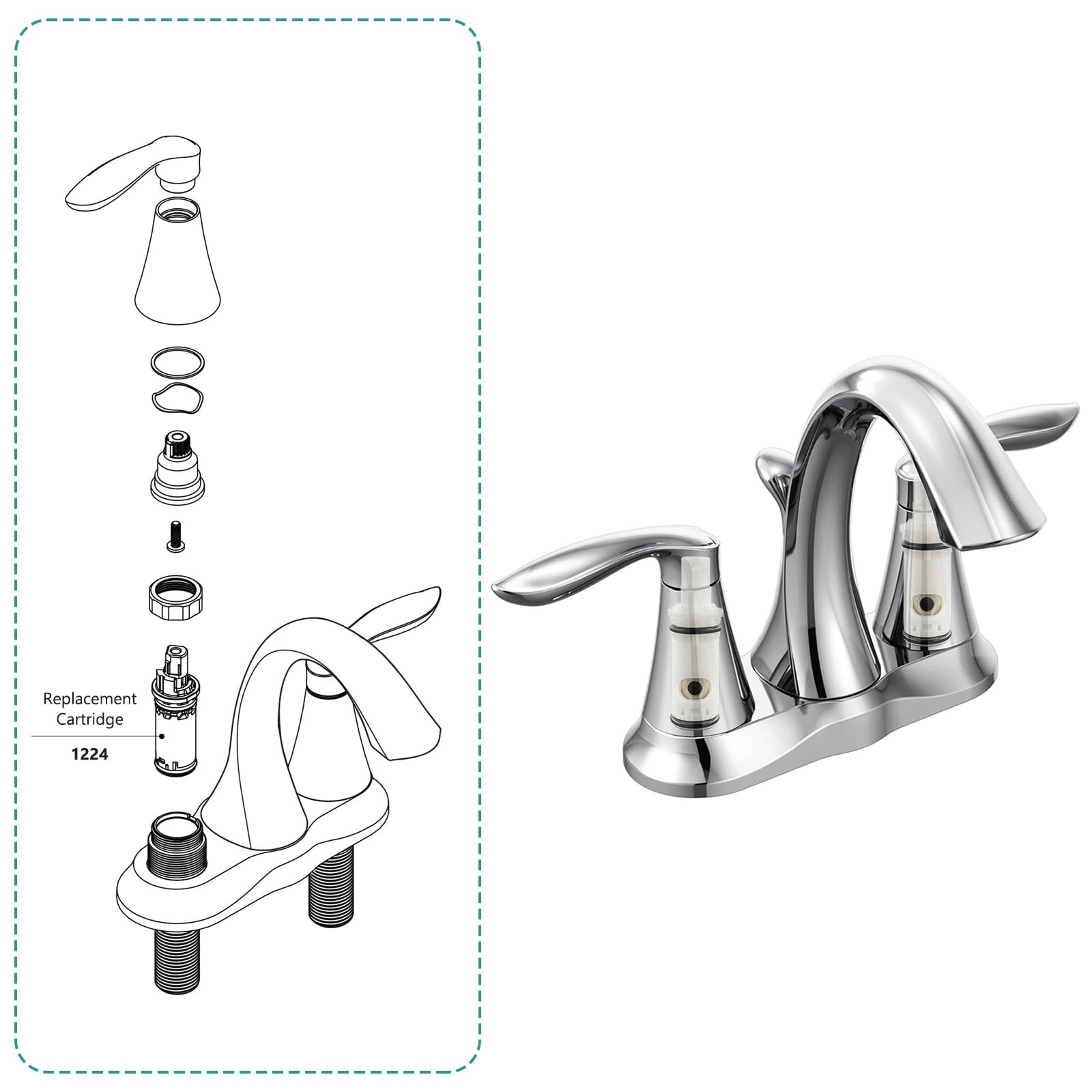 1224 1224B Faucet Cartridge Replacement Kit For Most Double Handle Moen Faucets and Tub/Showers Repair Kit,Replacement Compatible with Moen Two Handle Faucets,4 Pack