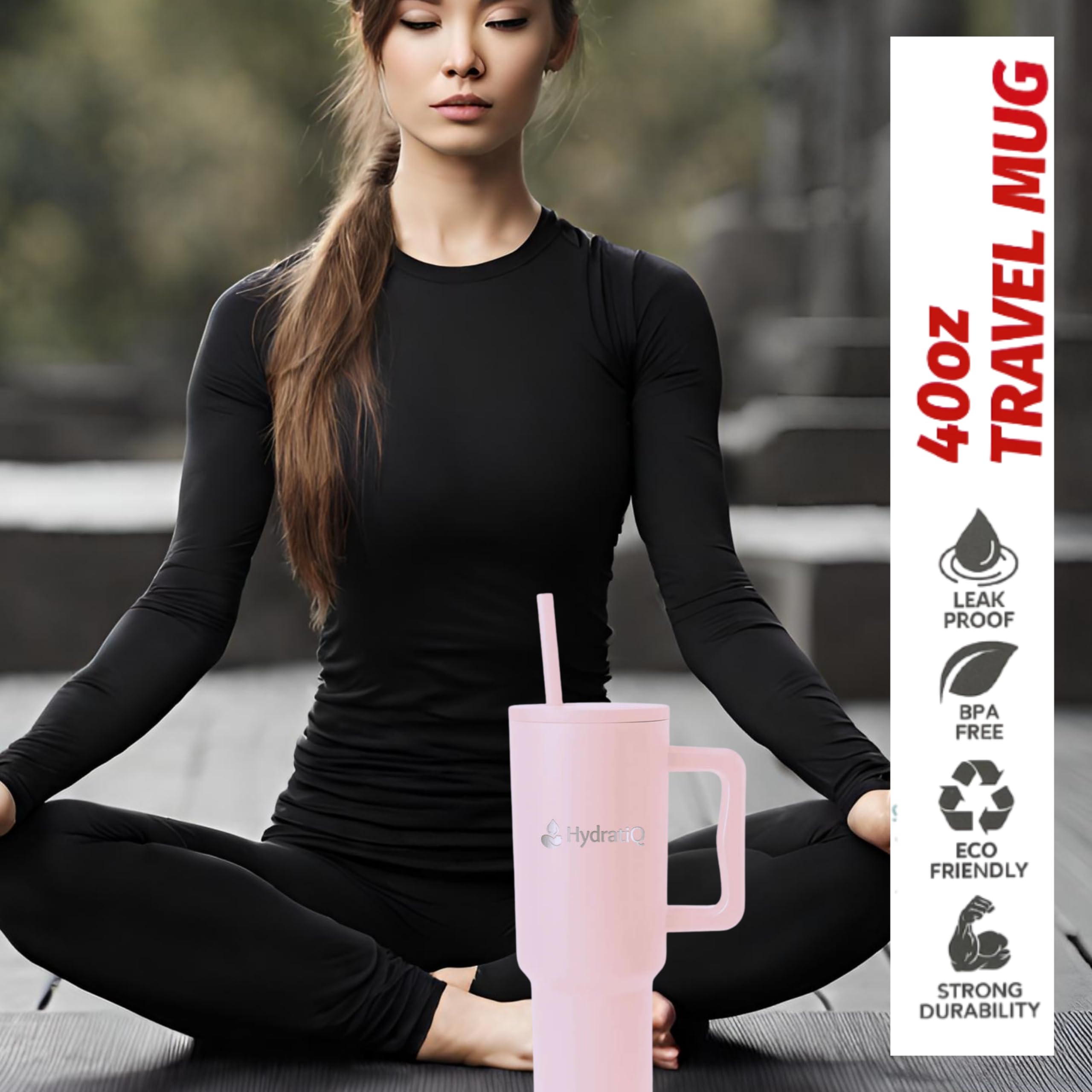 HydratiQ 40 oz Tumbler with Handle and Straw Spill Proof Insulated Water Bottle Leak Proof Stainless Steel Cup Holder Travel Mug Hot Cold Vaso Termico
