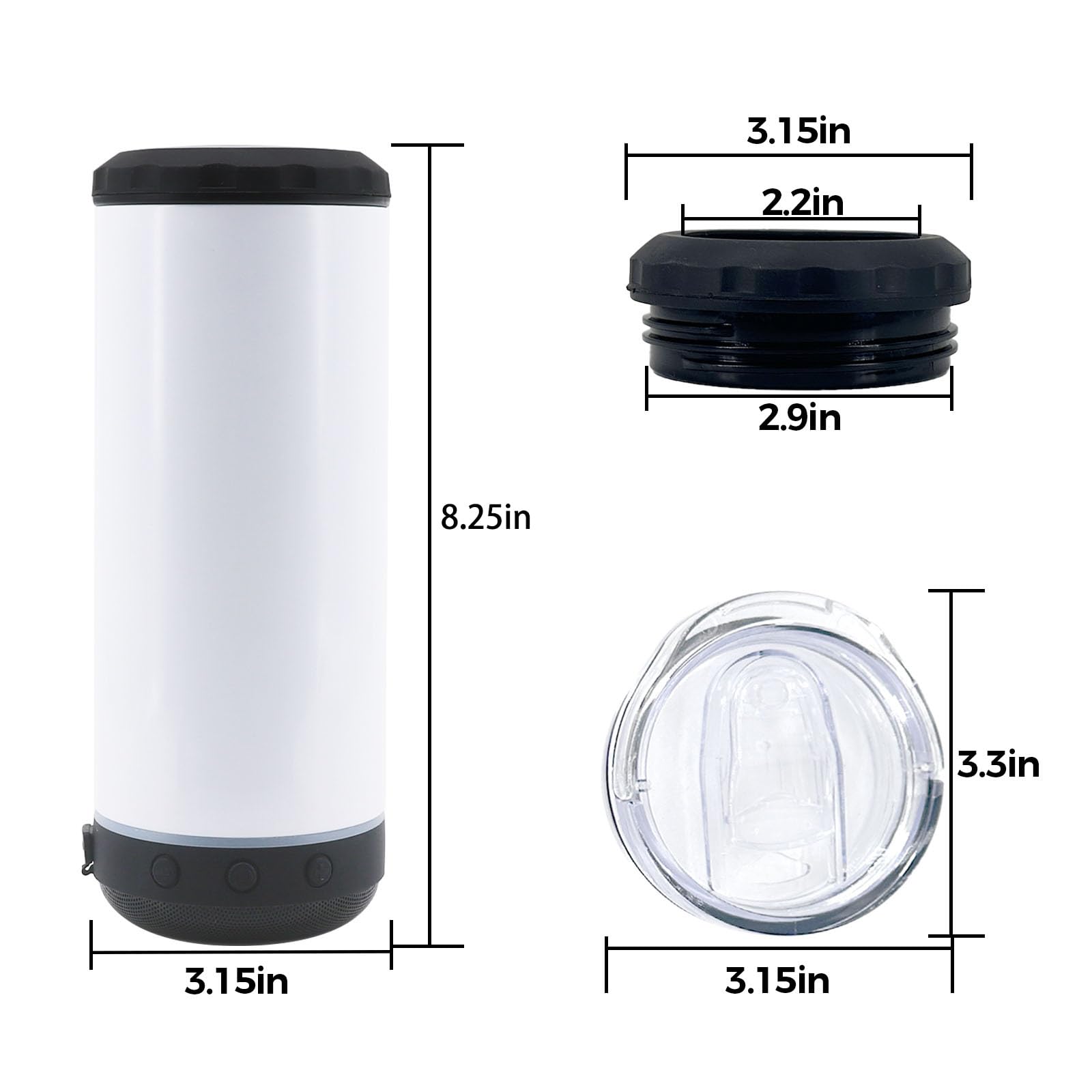 Lilsofee 4 Pack 16oz Sublimation Bluetooth Speaker Blank Tumblers Bulk Stainless Steels Insulated 4 in 1 Can Cooler Beer Holder With Lid and Straw Mix Colors Metal Slim Coozies for Drinks