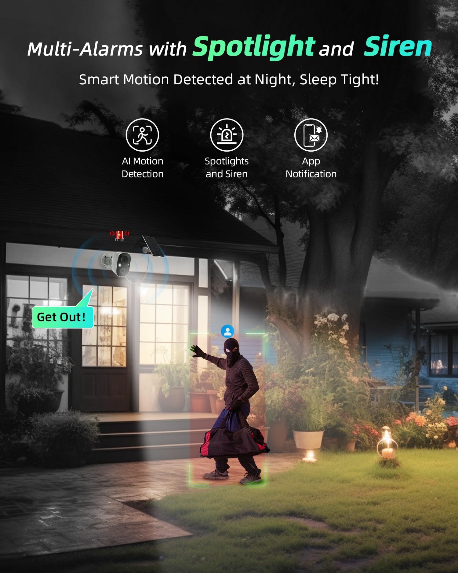 MaxiViz Solar Camera Outdoor Wireless, 2.4GHz Wi-Fi Security Camera with AI Motion Detection, Cameras for Home Security with 2K Color Night Vision, Two-Way Talk, IP66 Weatherproof, Cloud/SD Storage