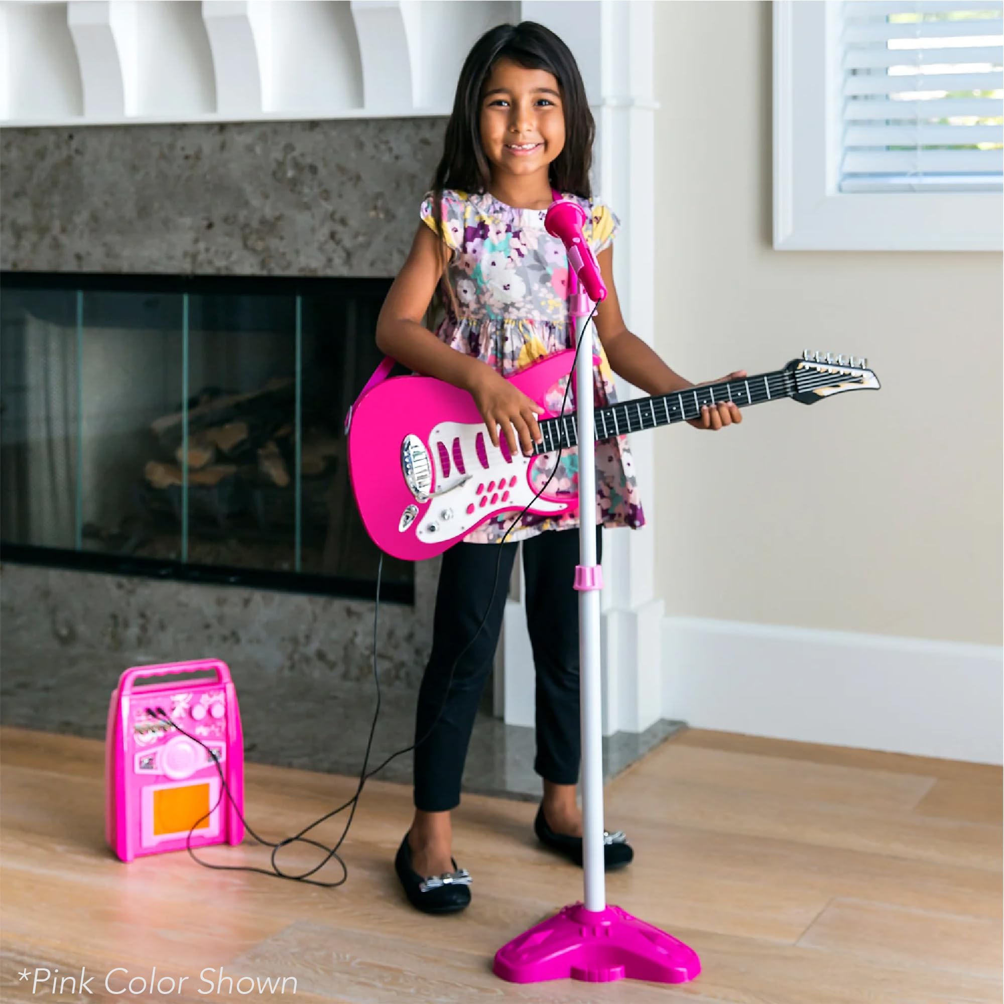 Best Choice Products Kids Electric Musical Guitar Play Set, Toy Guitar Starter Kit Bundle w/ 6 Demo Songs, Whammy Bar, Microphone, Amp, AUX, 2 Sticker Sheets - Black