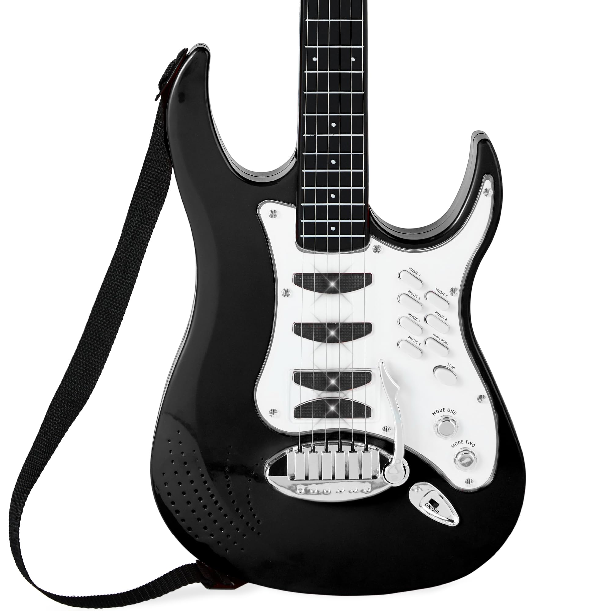 Best Choice Products Kids Electric Musical Guitar Play Set, Toy Guitar Starter Kit Bundle w/ 6 Demo Songs, Whammy Bar, Microphone, Amp, AUX, 2 Sticker Sheets - Black