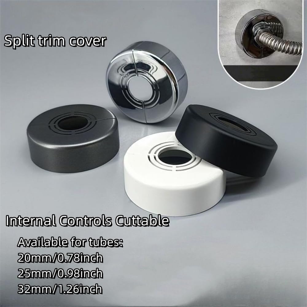 cuttable Wall Split Flange, Split ABS Lightweight Escutcheon Cover Plate,Chrome,for 21/26/33mm(0.8/1.0/1.2in) Copper, PEX Pipe (Tall 10mm Black)