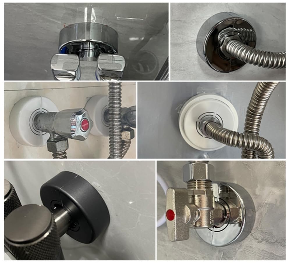 cuttable Wall Split Flange, Split ABS Lightweight Escutcheon Cover Plate,Chrome,for 21/26/33mm(0.8/1.0/1.2in) Copper, PEX Pipe (Tall 10mm Black)